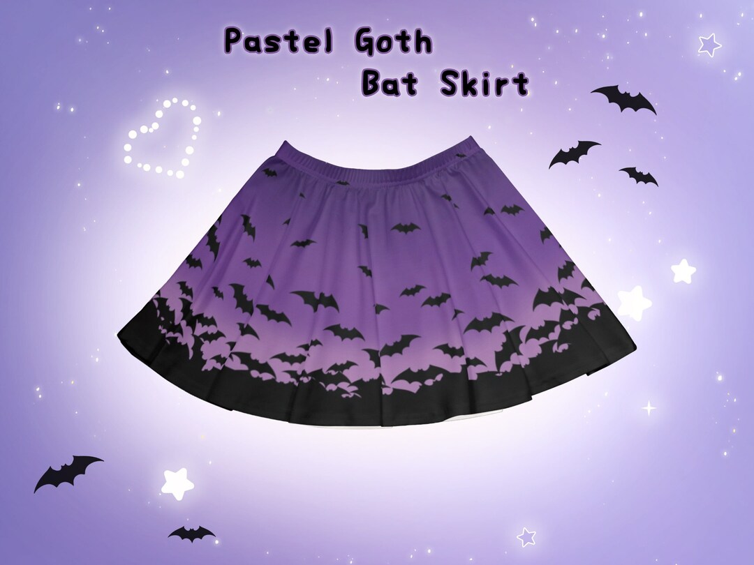 Pastel Goth Bat Skirt Creepy Cute Yami Kawaii Flare Skirt Purple Spooky ...