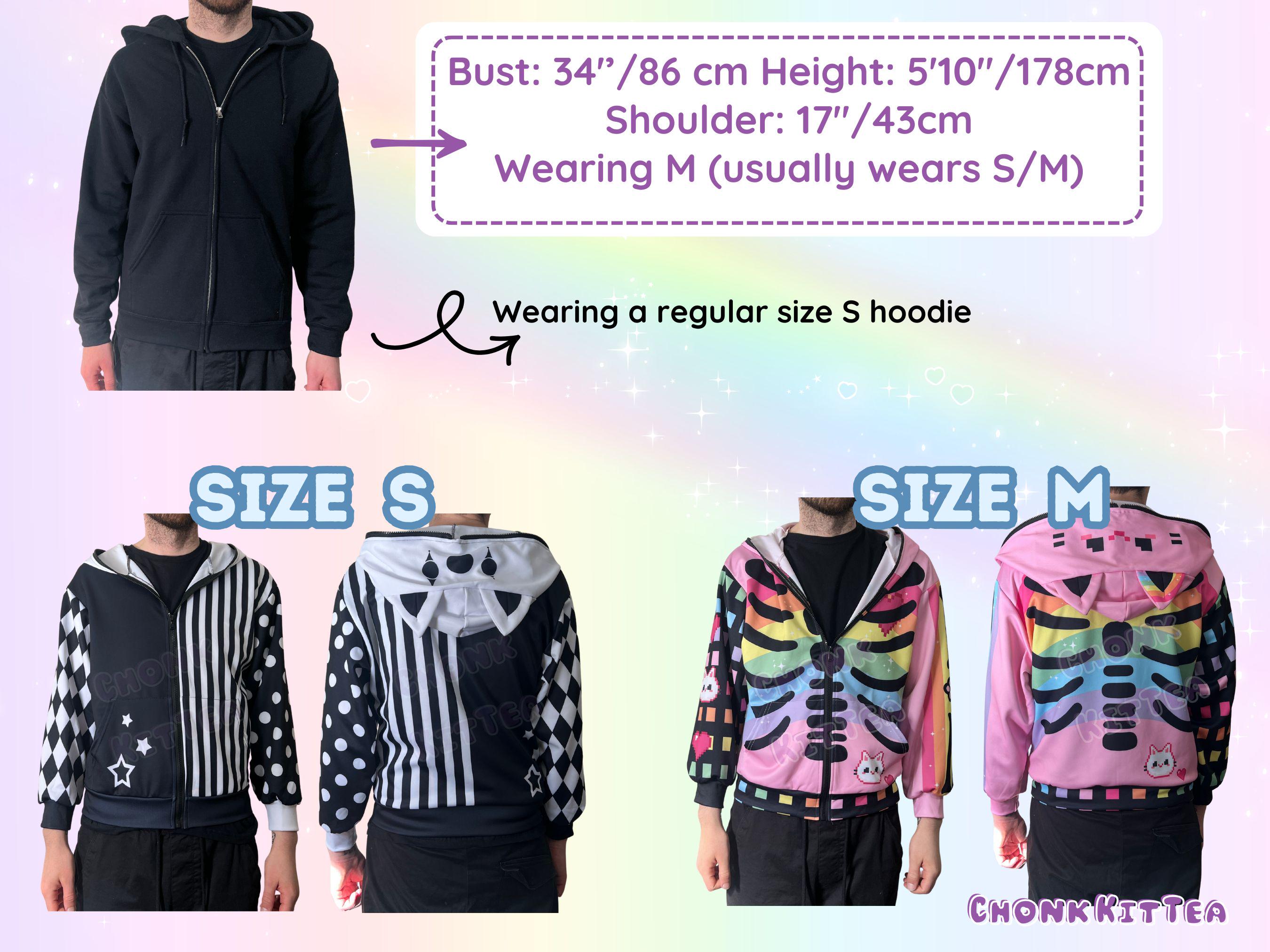 Harajuku Skeleton Cat Ears Hoodie, Lightweight Decora Kei Rib Cage ...
