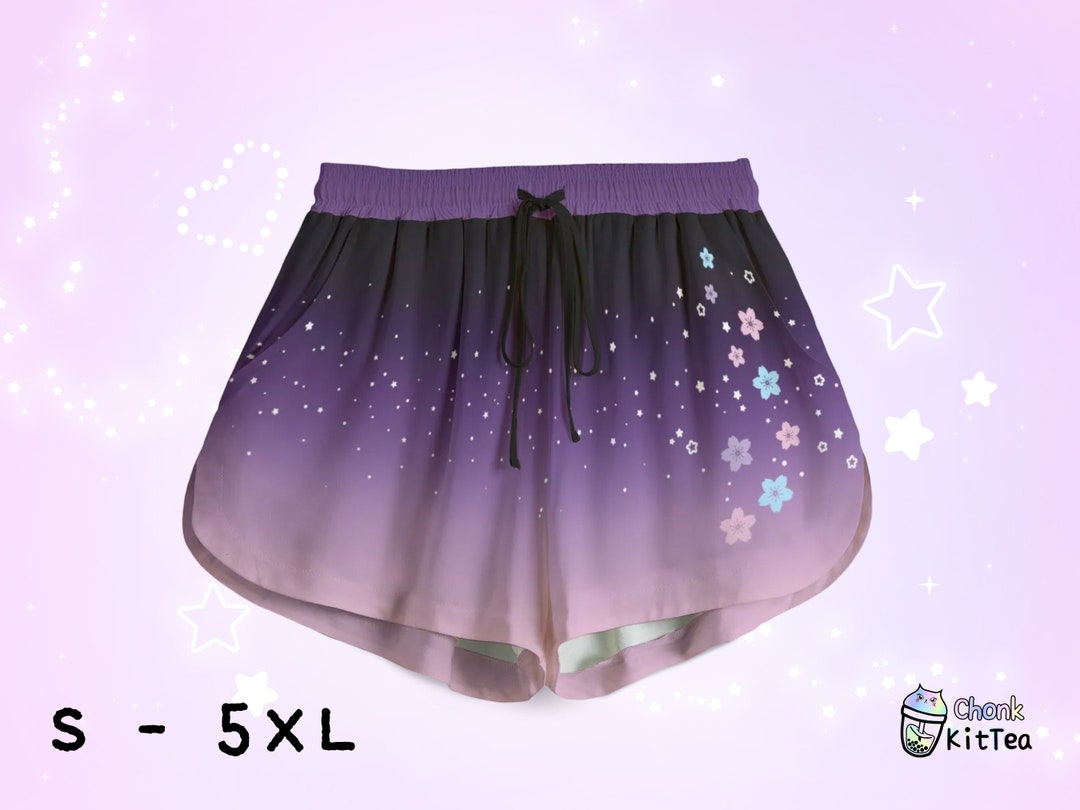 Purple Celestial Cute Sakura Shorts, Gradient Pastel Goth Cherry ...