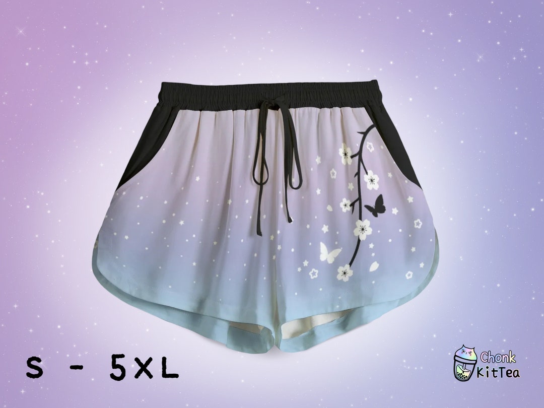 Cute Aesthetic Sakura Shorts With Pockets Starry Butterfly White Cherry ...