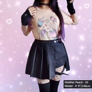 Kawaii Pastel Goth Boba Cat Shirt Cute Bubble Tea Lightweight T-shirt ...