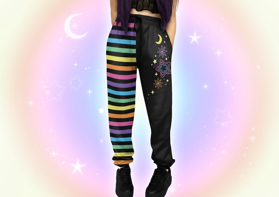 Rainbow Striped Pastel Goth Joggers, Decora Kei Womens Yami Kawaii ...