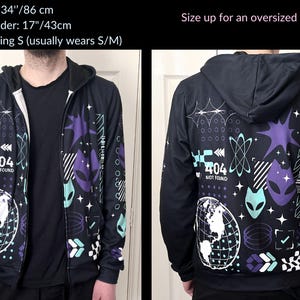 Sci-fi Alien Cat Hoodie W/ Zipper Retro Futuristic Cyberpunk Kitty ...