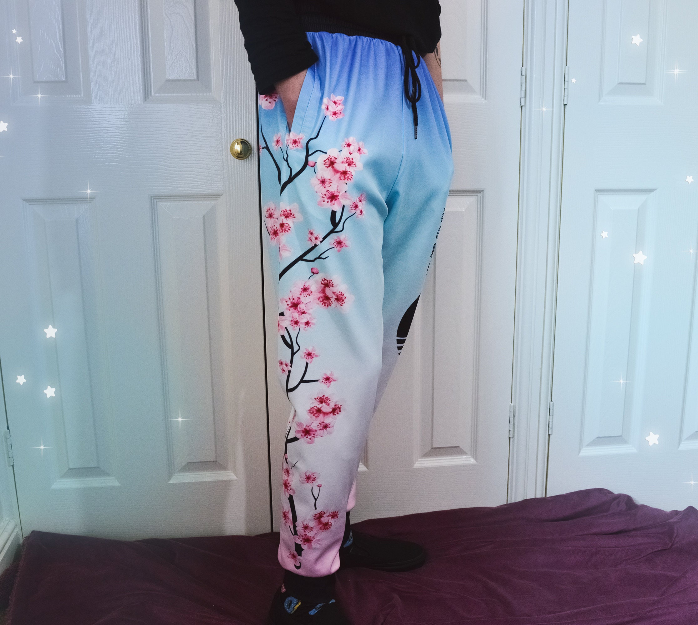 Vaporwave Sakura Joggers With Pockets Gradient Cute Cherry Blossom ...