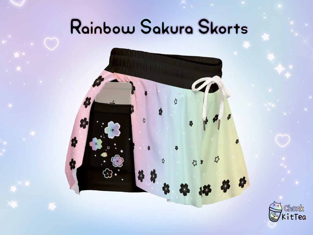 Cute Rainbow Sakura Skorts Celestial Yami Kawaii Grunge Cherry Blossom ...