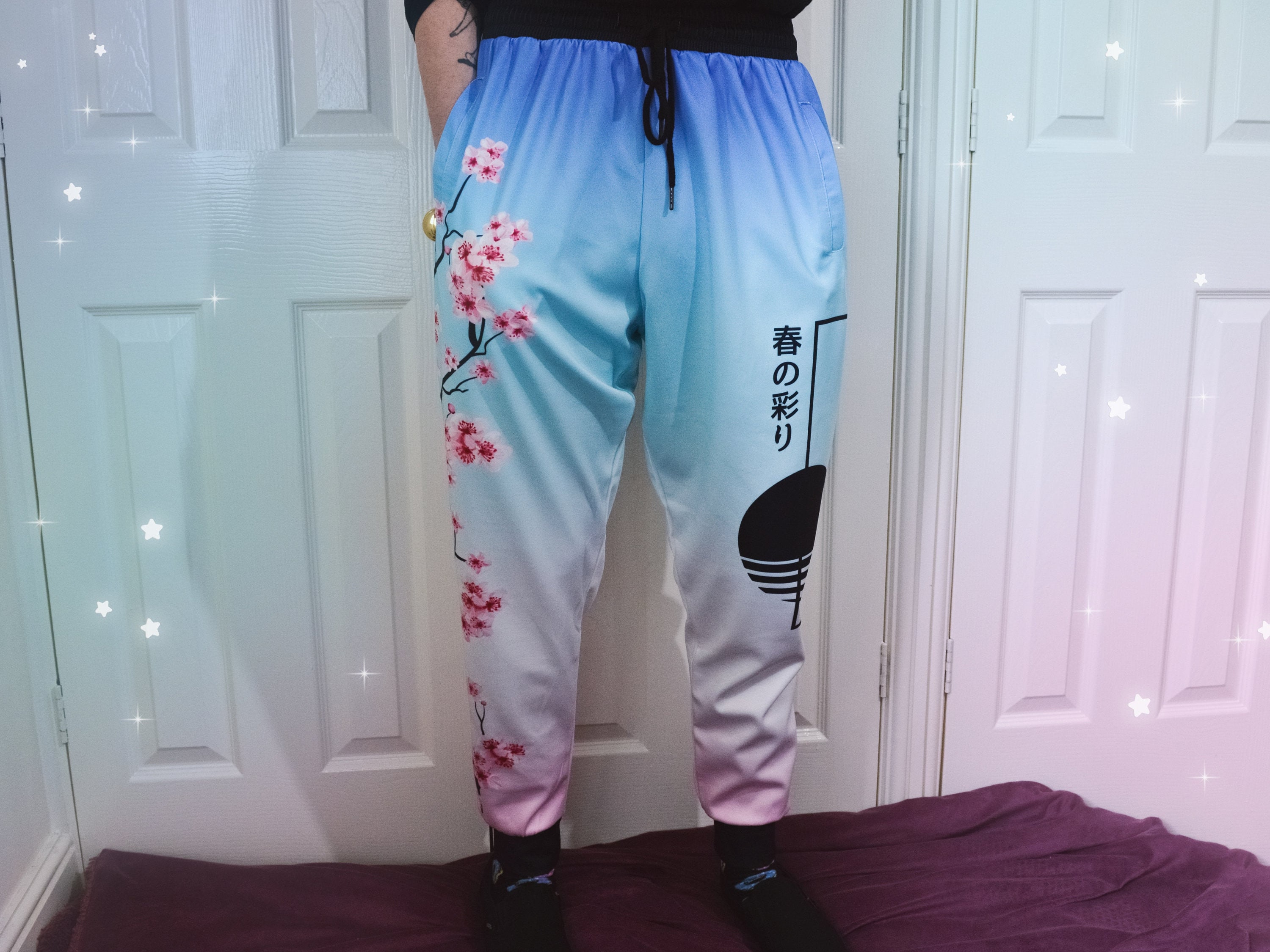 Vaporwave Sakura Joggers With Pockets Gradient Cute Cherry Blossom ...