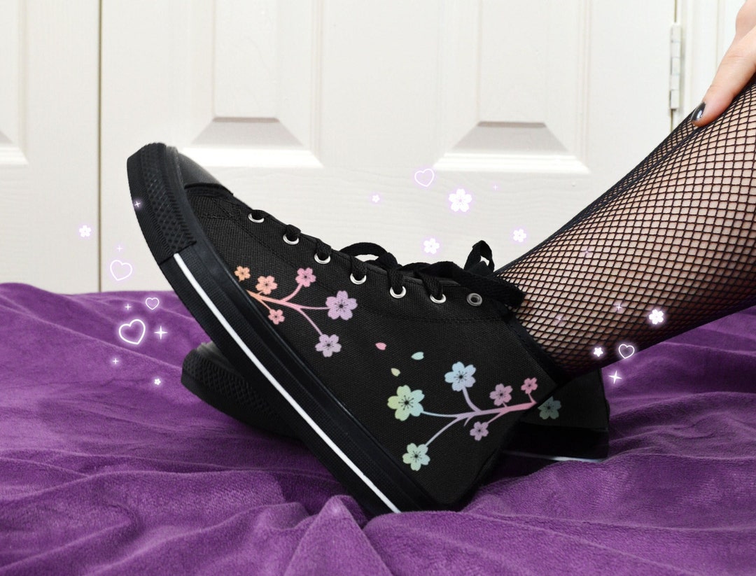 Rainbow Sakura Shoes Colorful Cherry Blossom High Top Sneakers Gradient ...