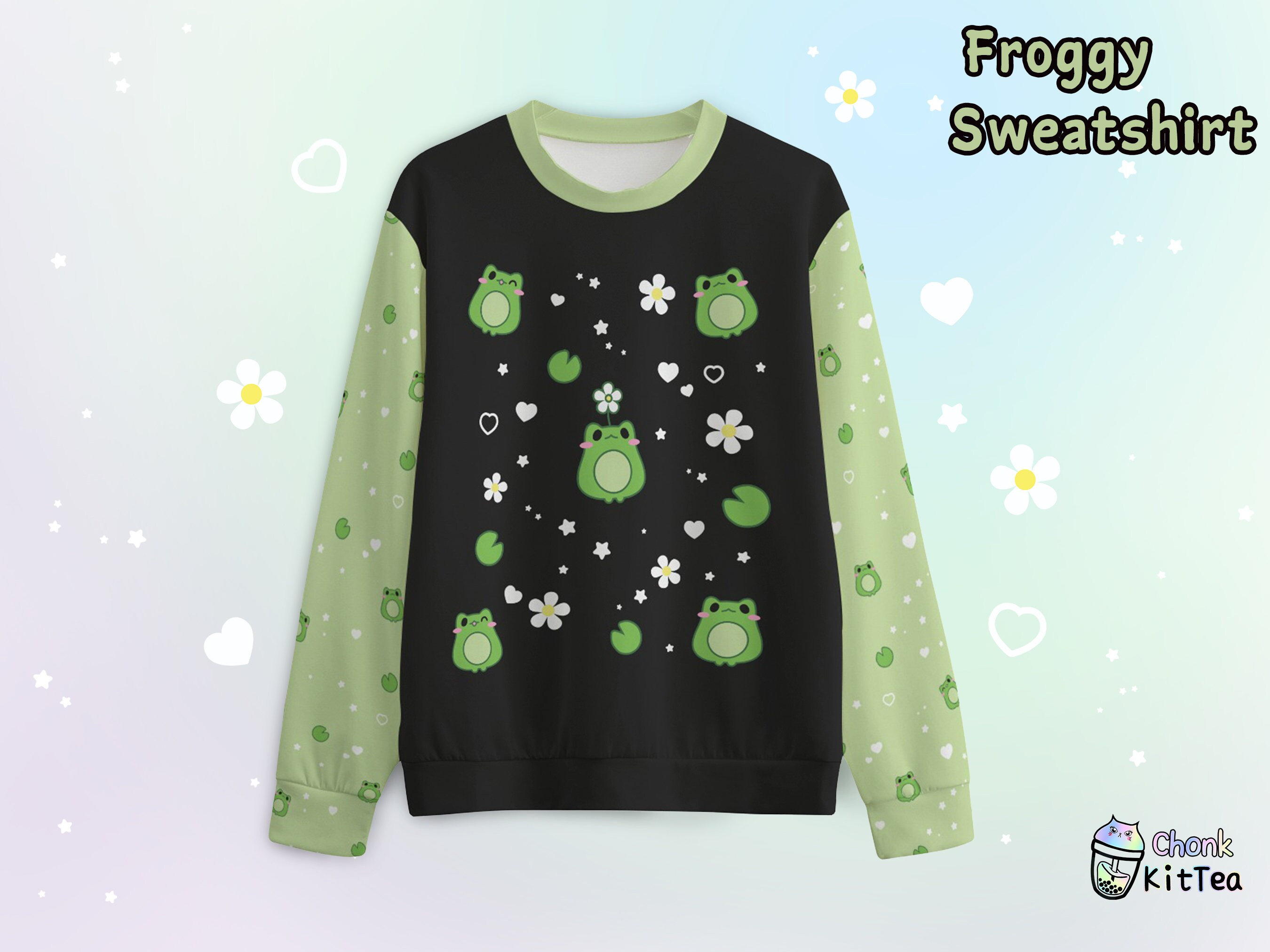 Harajuku Yami Kawaii Frog Sweatshirt Celestial Cute Garden Frog Sweater ...