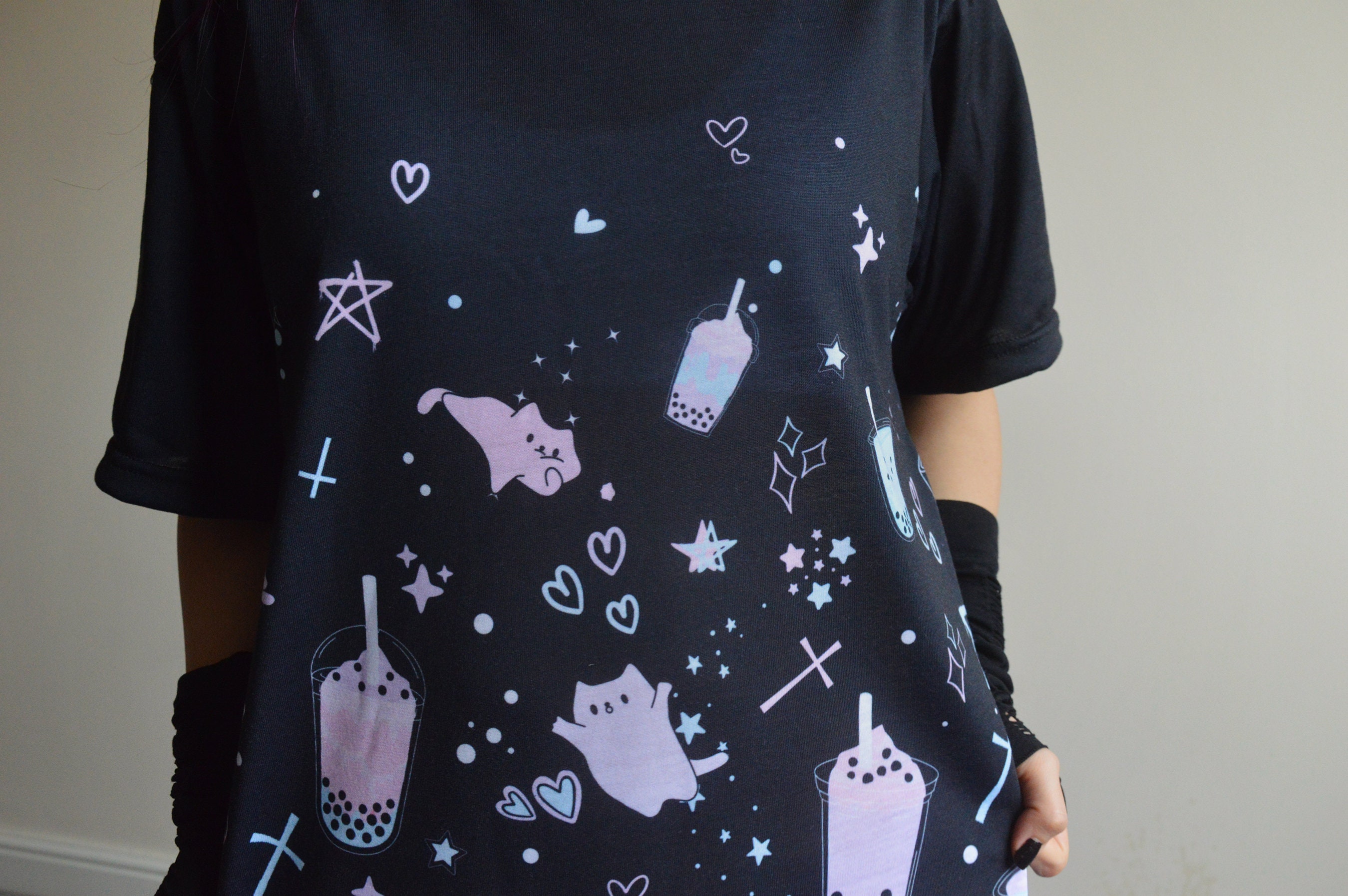 Pastel Goth Boba and Cats Shirt Front Back Design Soft Grunge Bubble ...
