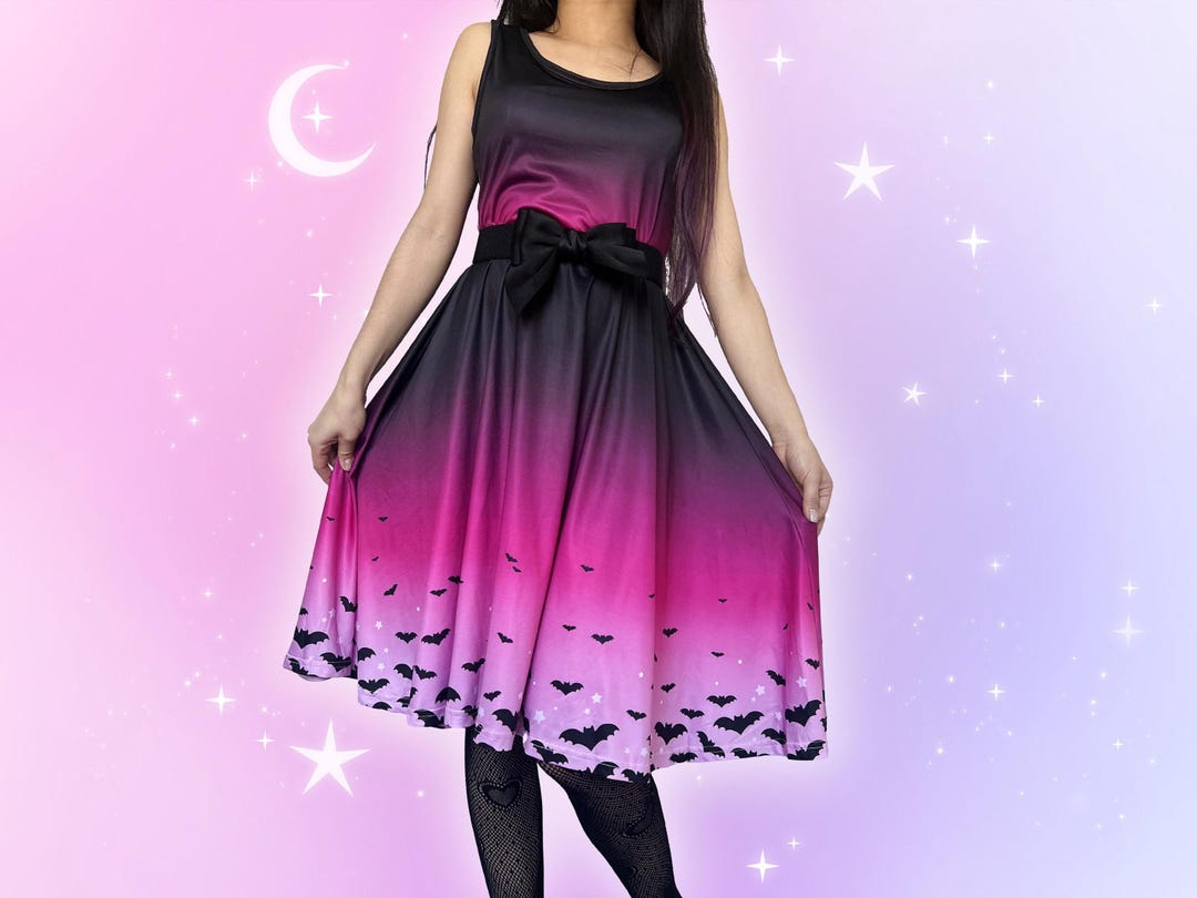 Pastel Goth Bat Dress, Creepy Cute Yami Kawaii Sleeveless Dress, Spooky ...