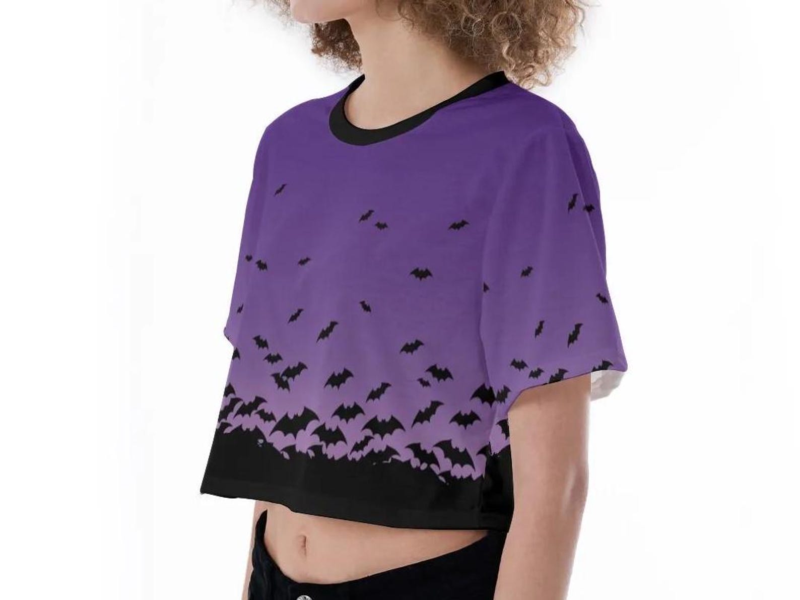 Pastel Goth Bats Crop Top Creepy Cute Yami Kawaii Purple Cropped Shirt ...