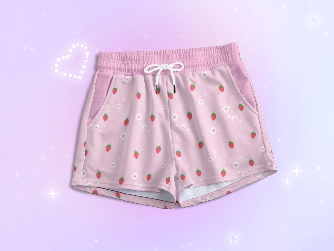 Pastel Pink Strawberry Shorts W/ Pockets Fairy Kei Harajuku Aesthetic ...
