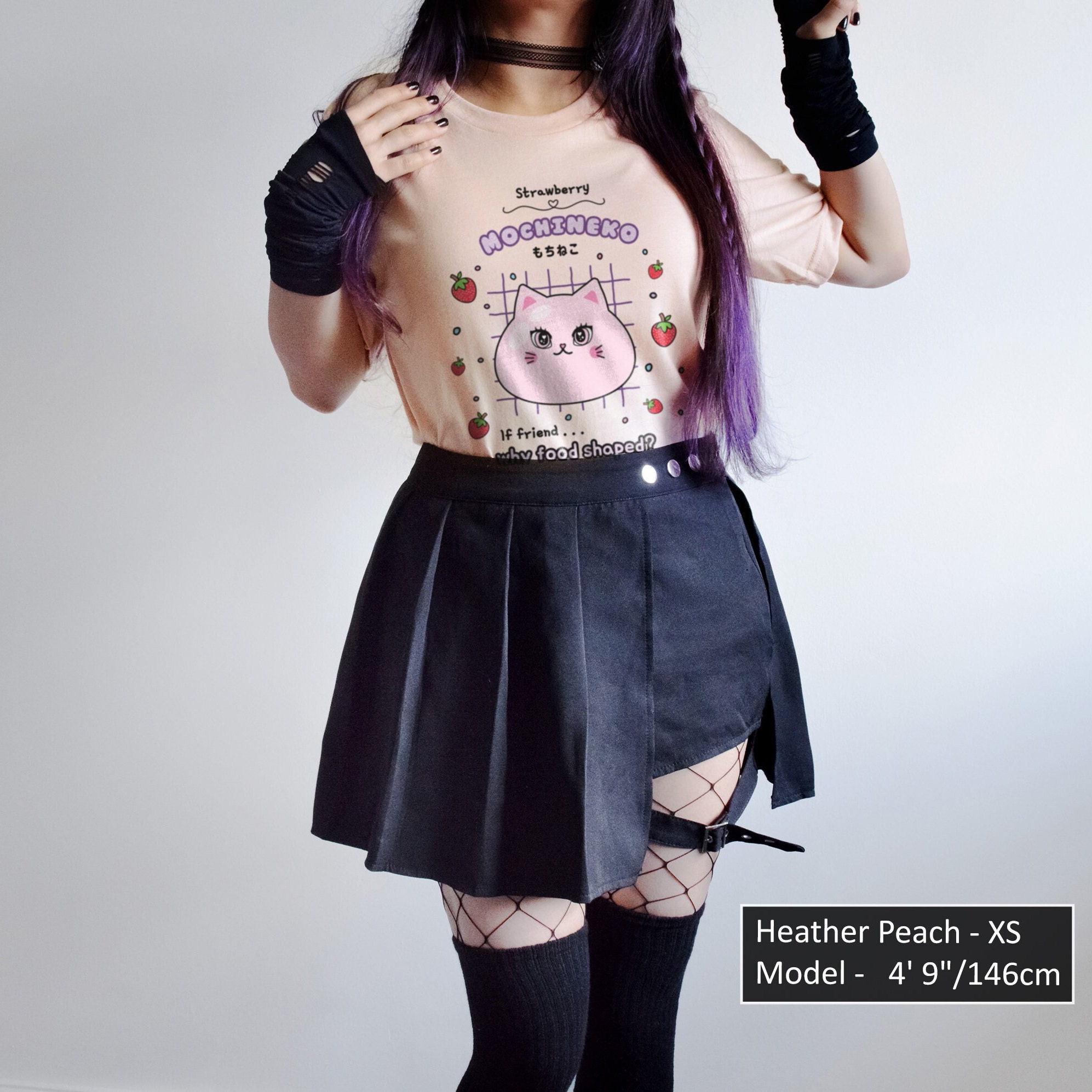 Strawberry Mochi Neko Cat Shirt Yume Kawaii Aesthetic Soft Cotton T ...