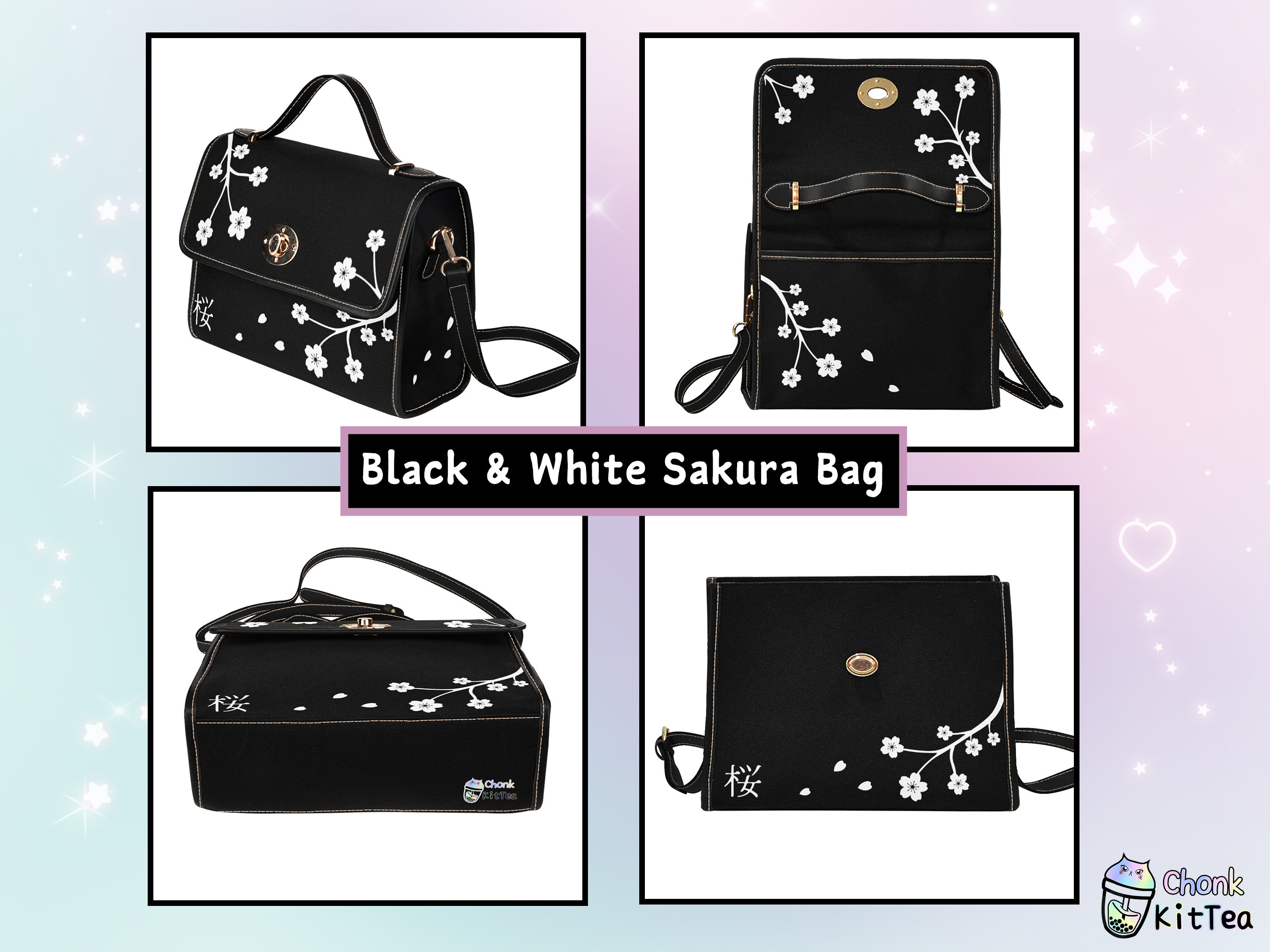 Black and White Sakura Bag Block Color Cherry Blossom Messenger Bag ...
