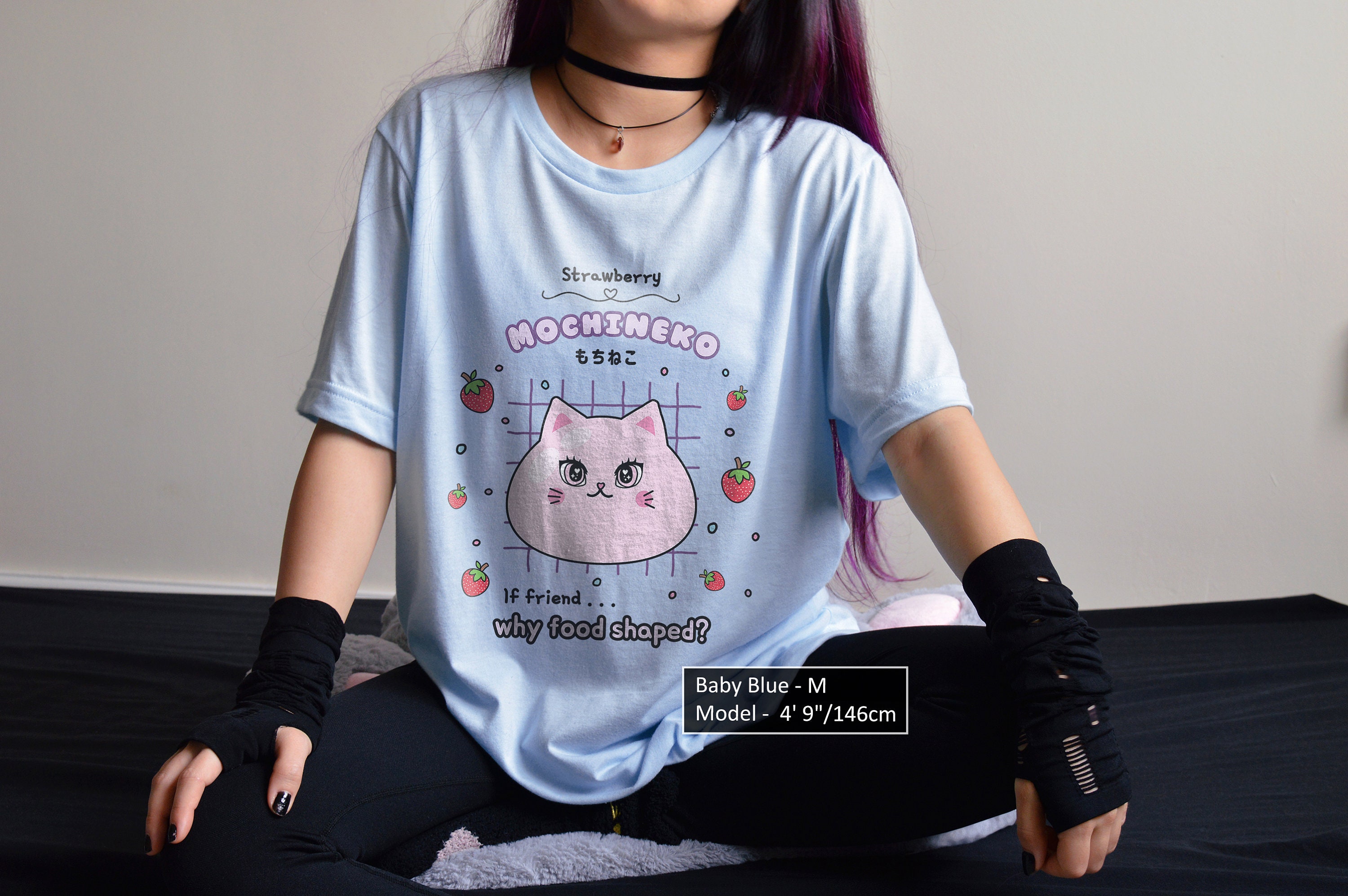 Strawberry Mochi Neko Cat Shirt Yume Kawaii Aesthetic Soft Cotton T ...