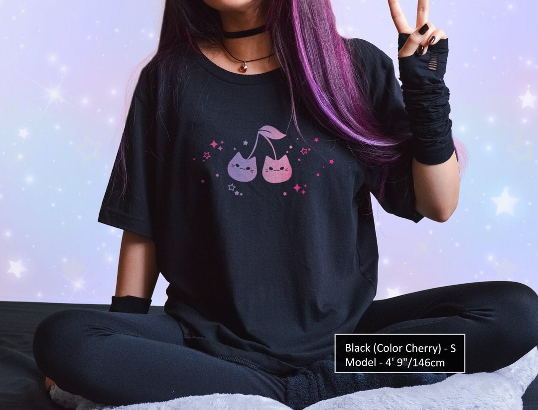 Cherry Cat Shirt Pastel Goth Aesthetic T-shirt for Kitty Lover Starry ...