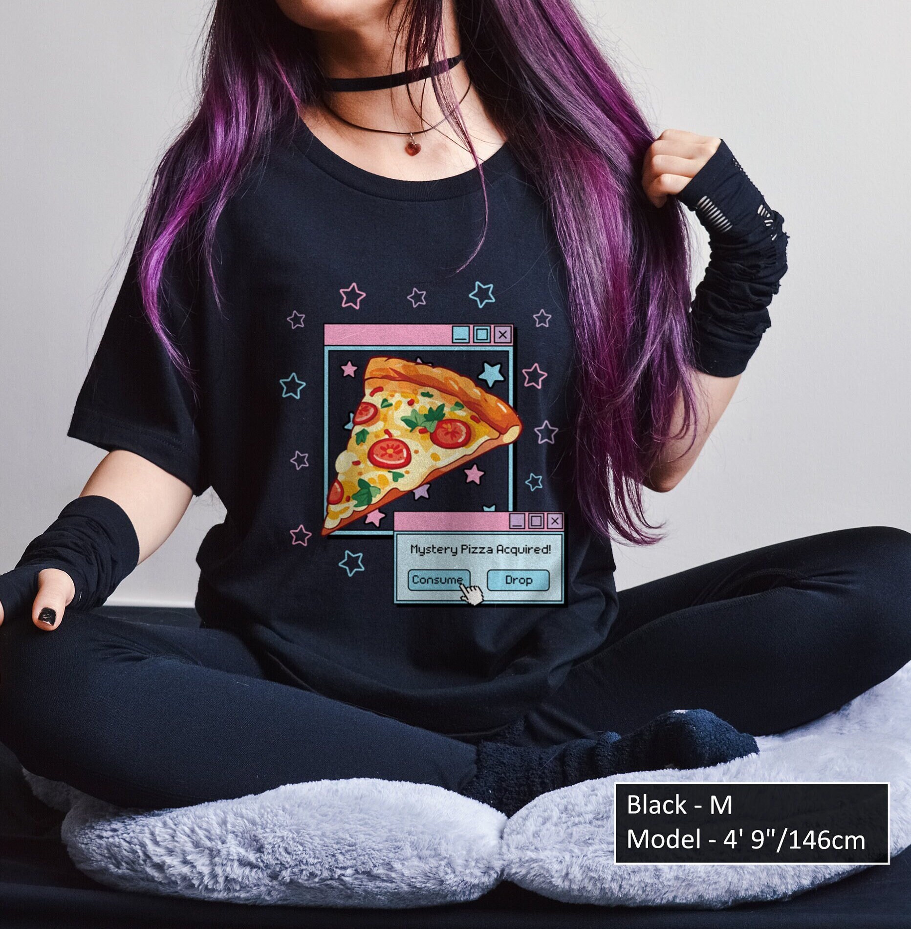 Pastel Goth Pizza Shirt Kawaii Vaporwave Foodie Lightweight Cotton Tee ...