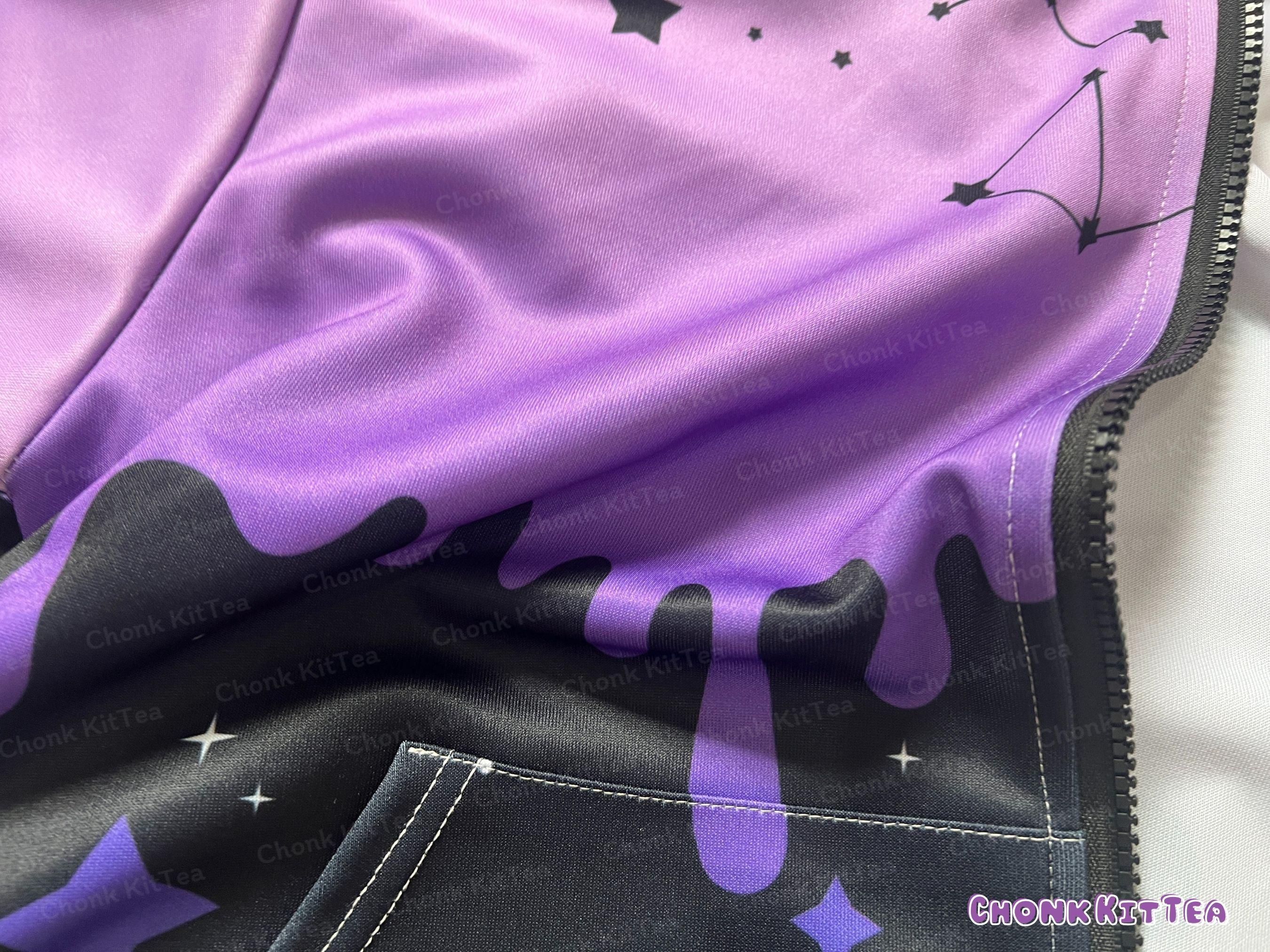 Purple Pastel Goth Cat Ears Hoodie, Lightweight Drippy Stars Jacket ...