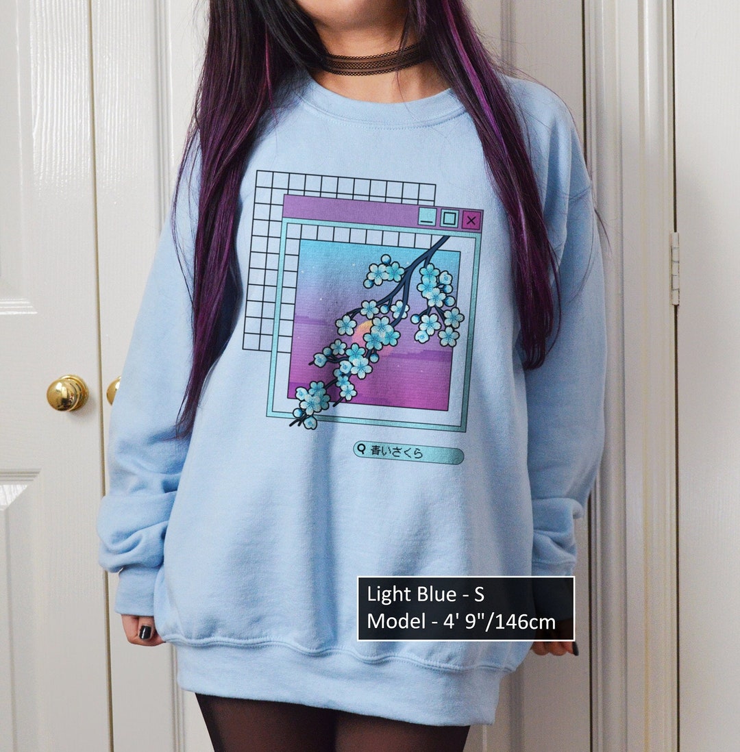 Blue Cherry Blossom Japanese Aesthetic Sweatshirt Aoi Sakura Flower ...
