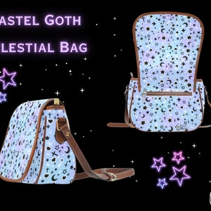 Pastel Goth Celestial Bag Yami Kawaii Starry Handbag Cute Moon Pattern ...