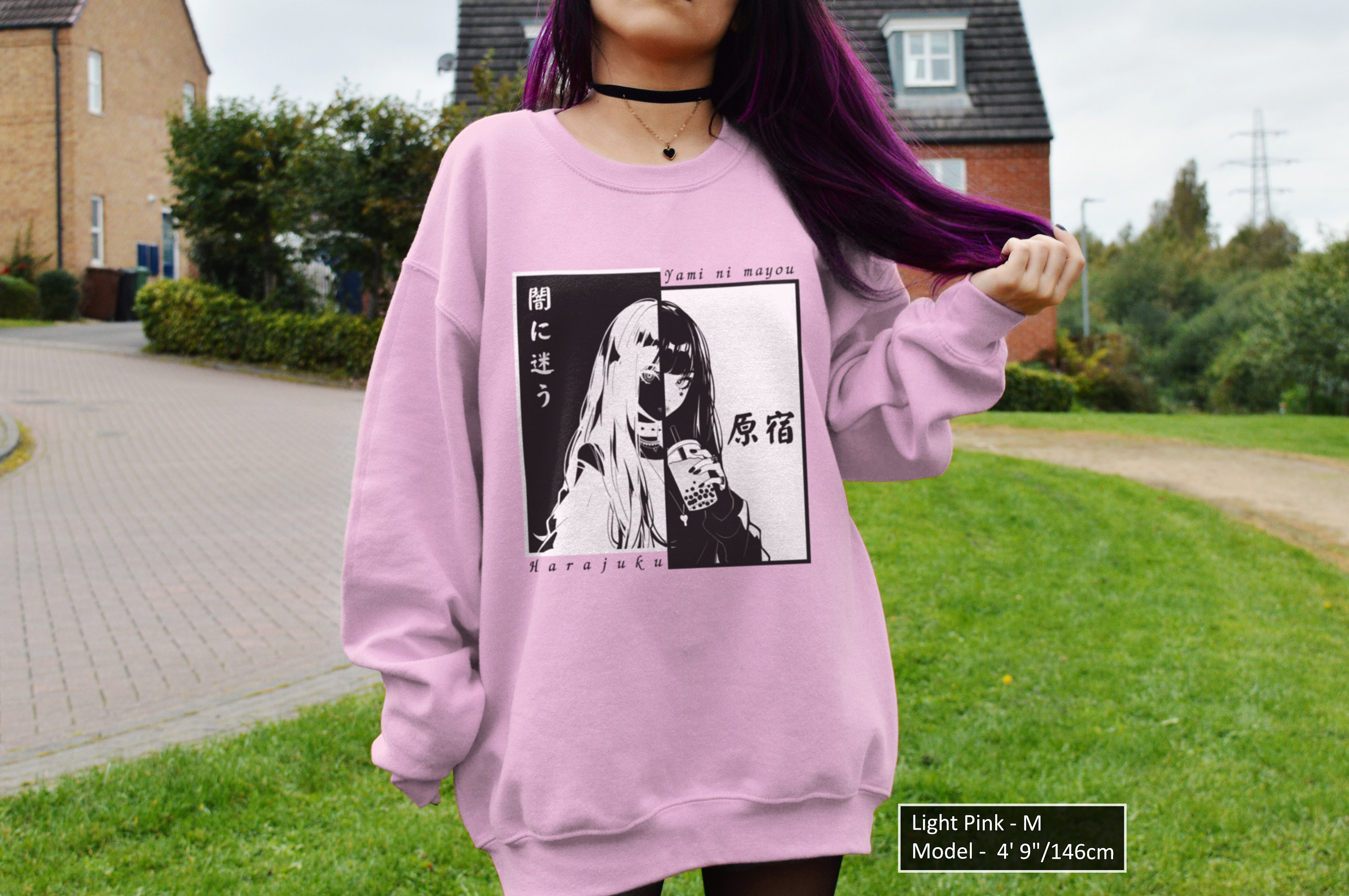 Goth Anime Girl Boba Sweatshirt Black and White Bubble Tea Crew 90s ...