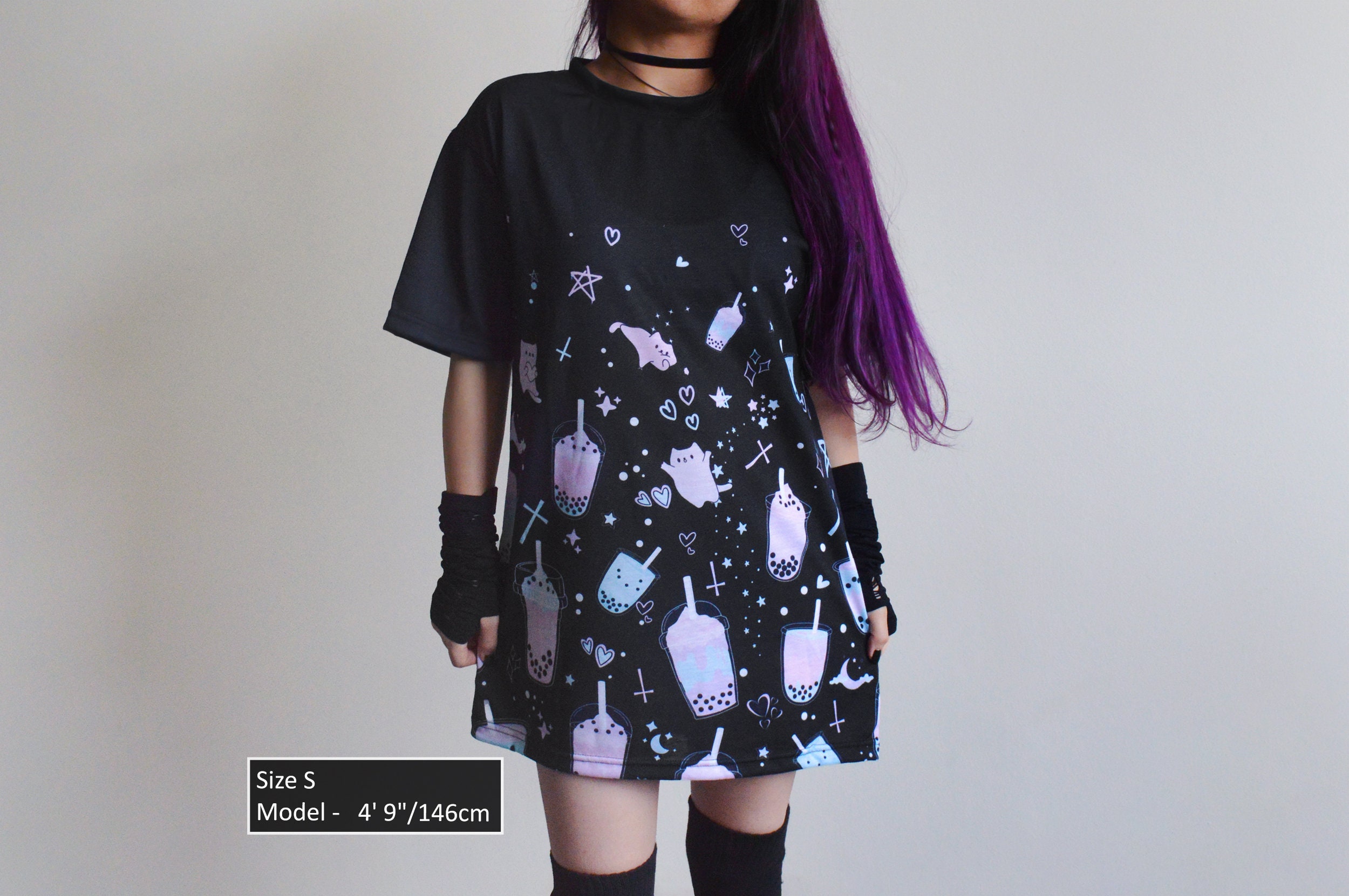 Pastel Goth Boba and Cats Shirt Front Back Design Soft Grunge Bubble ...