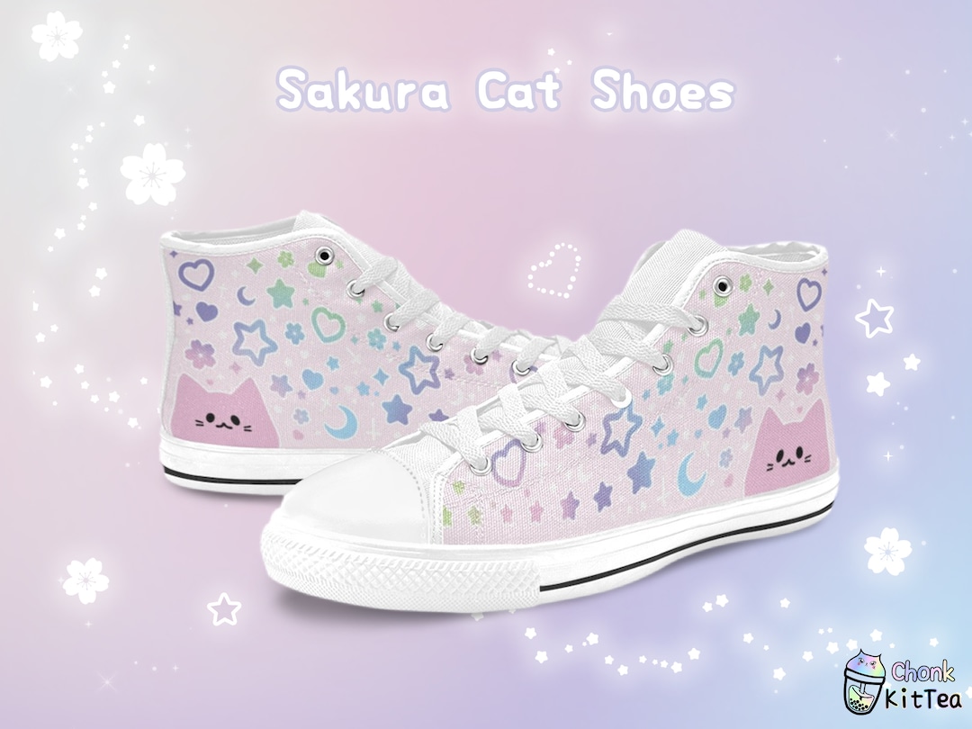 Sakura Cat Pink Shoes Cute Yume Kawaii High Top Kitty Sneakers Pastel ...