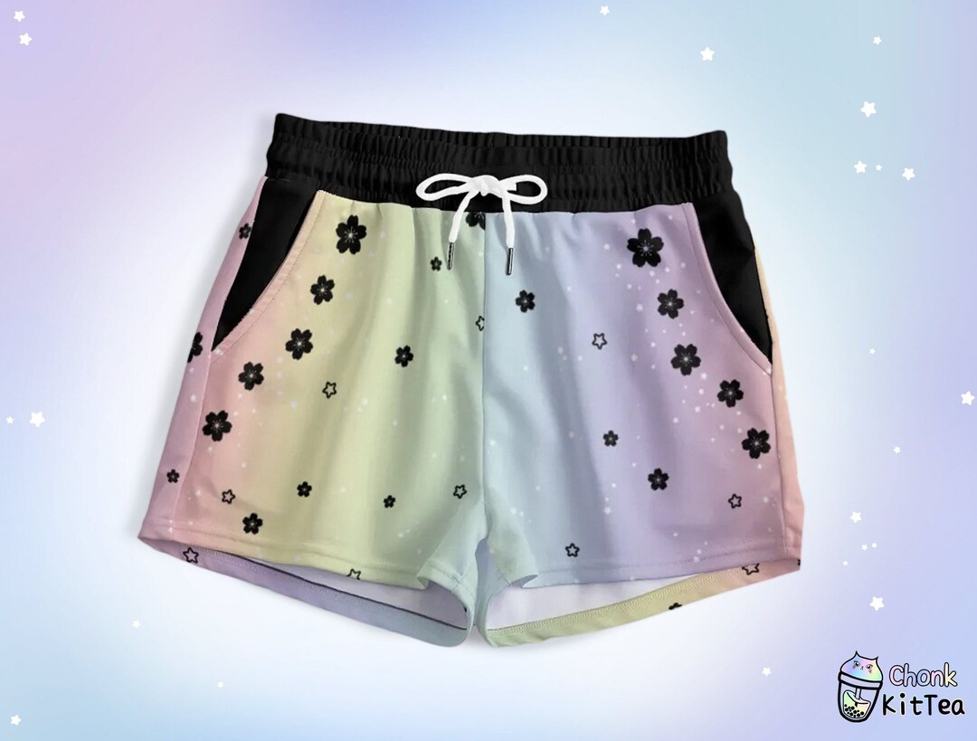Harajuku Rainbow Sakura Shorts Pastel Goth Celestial Cherry Blossom ...