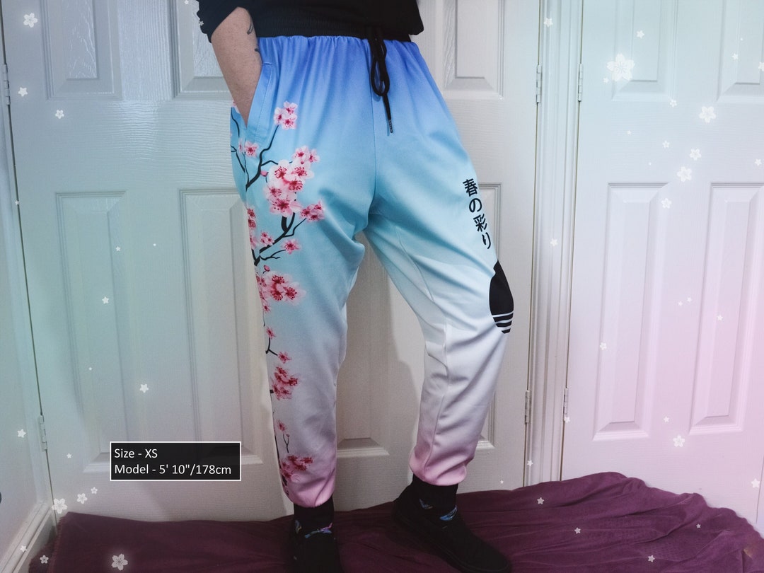 Vaporwave Sakura Joggers With Pockets Gradient Cute Cherry Blossom ...