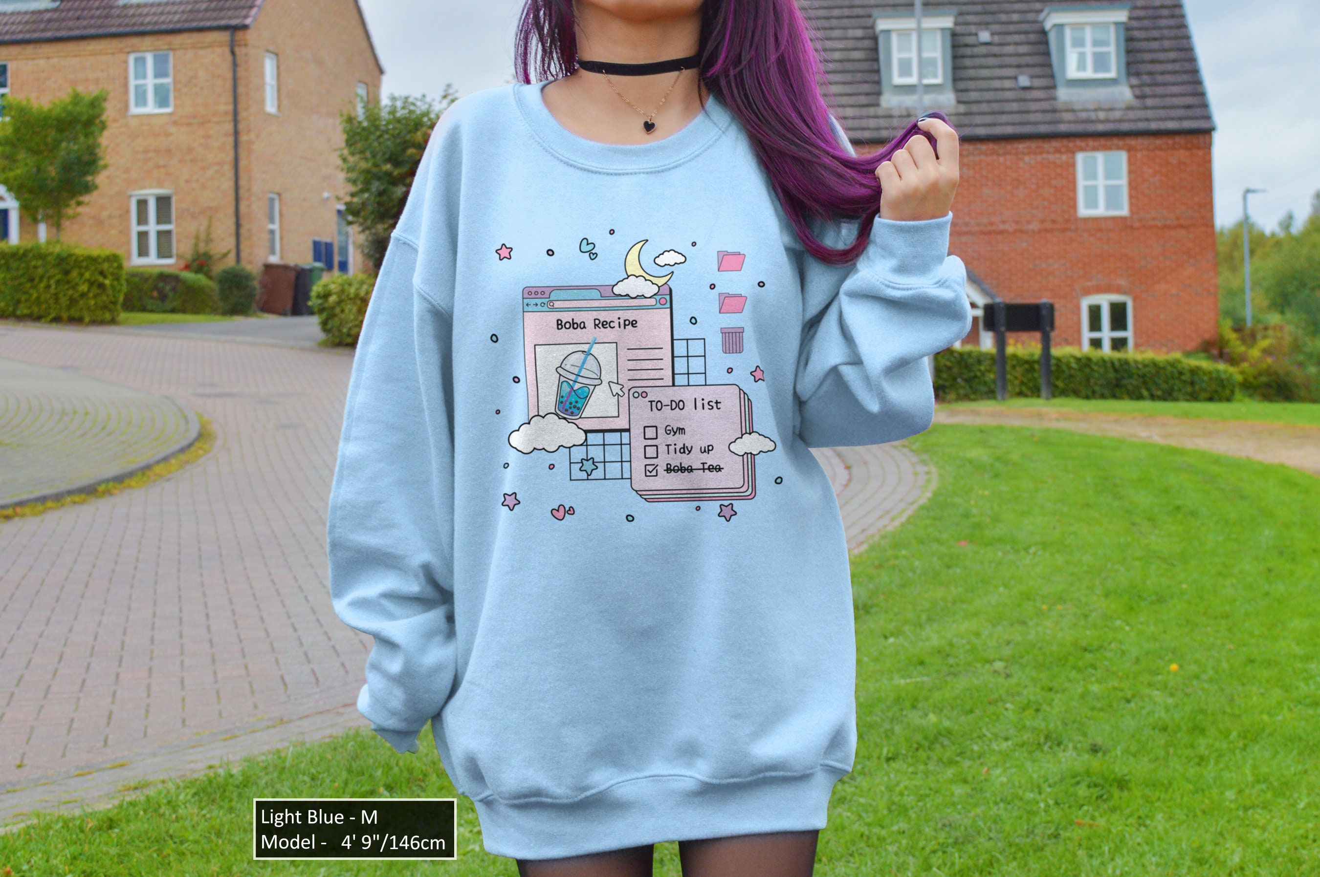Vaporwave Pastel Boba Sweater Yume Kawaii Bubble Tea Sweatshirt T-shirt ...