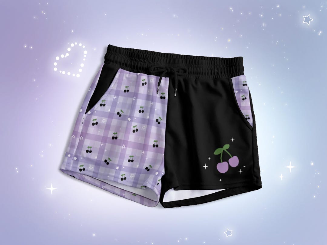 Pastel Goth Checkered Purple Black Cherry Shorts With Pockets Celestial ...