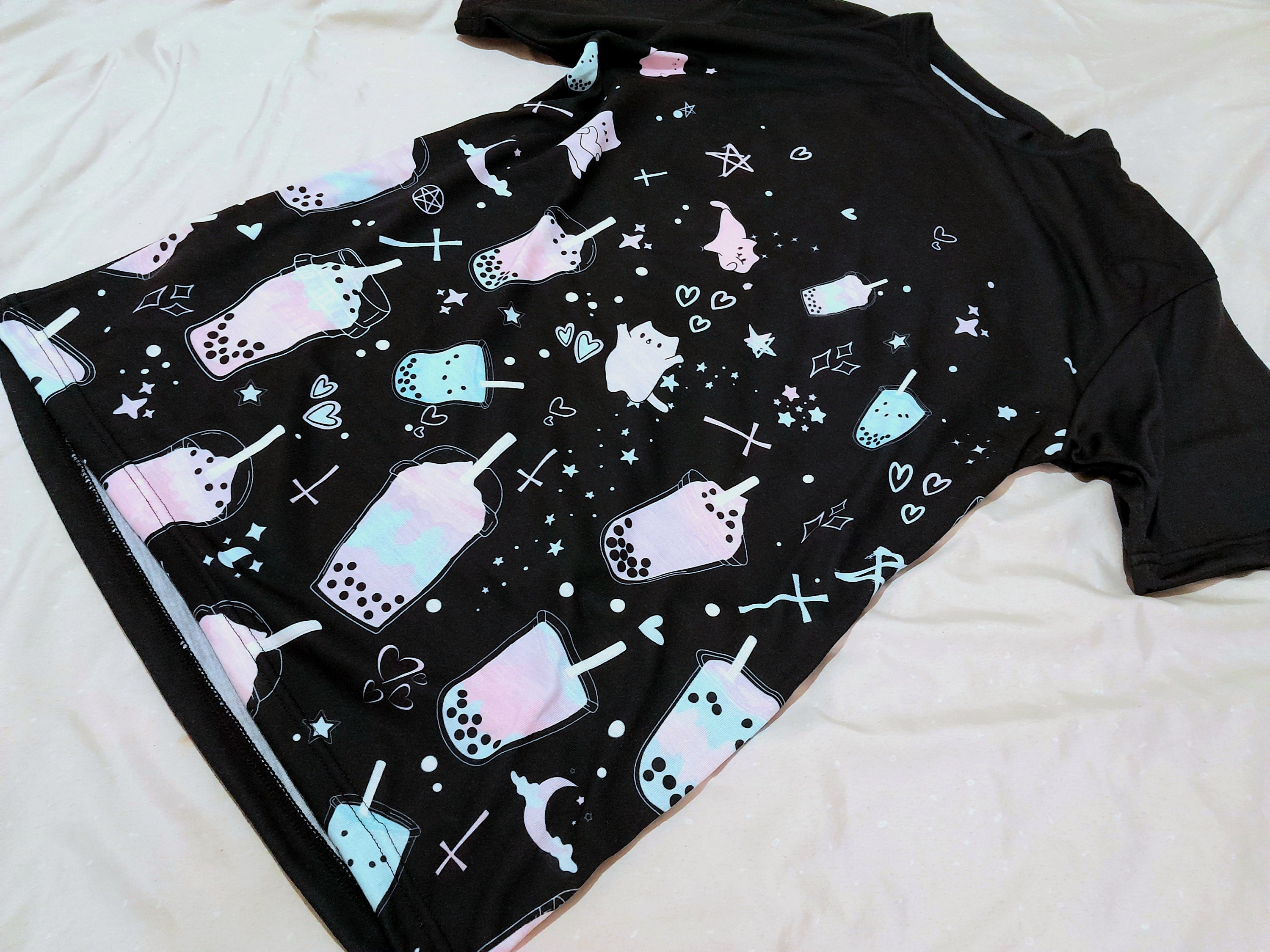 Pastel Goth Boba and Cats Shirt Front Back Design Soft Grunge Bubble ...
