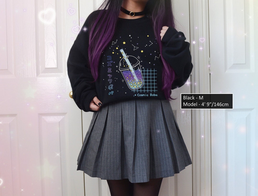 Cute Aesthetic Cosmic Boba Tea Sweatshirt Kawaii Celestial Space Bubble ...