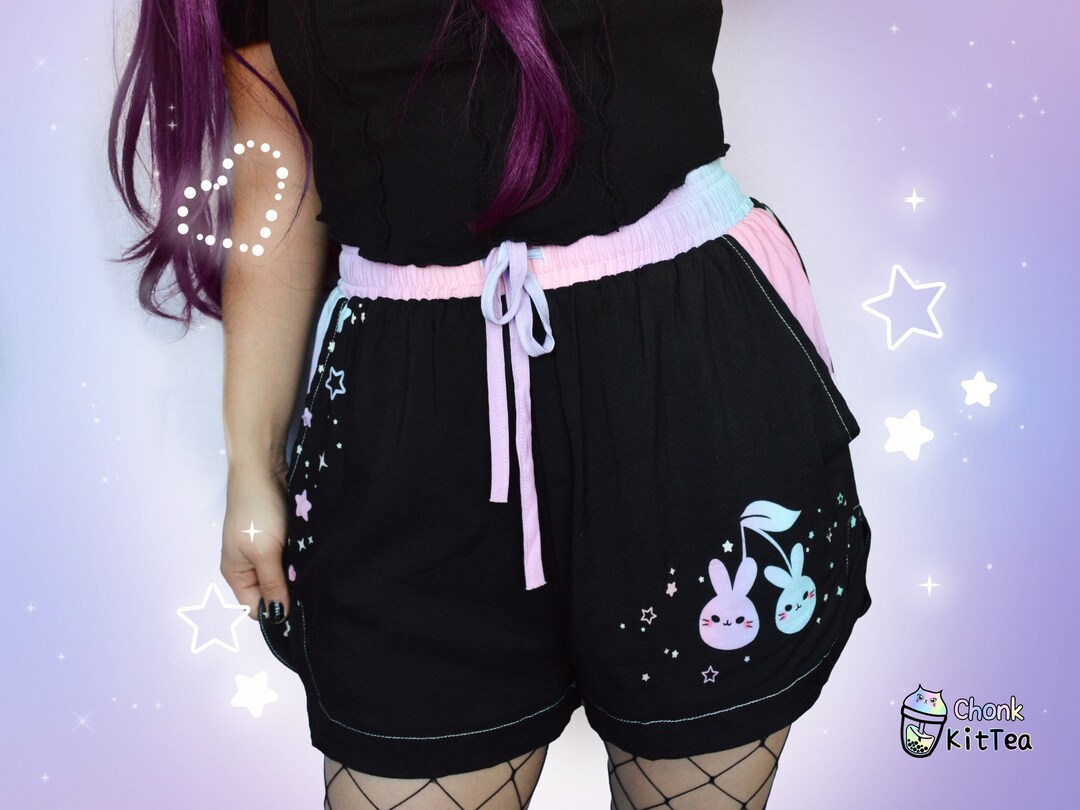Harajuku Cherry Bunny Shorts Pastel Goth Aesthetic Double Layer Shorts ...