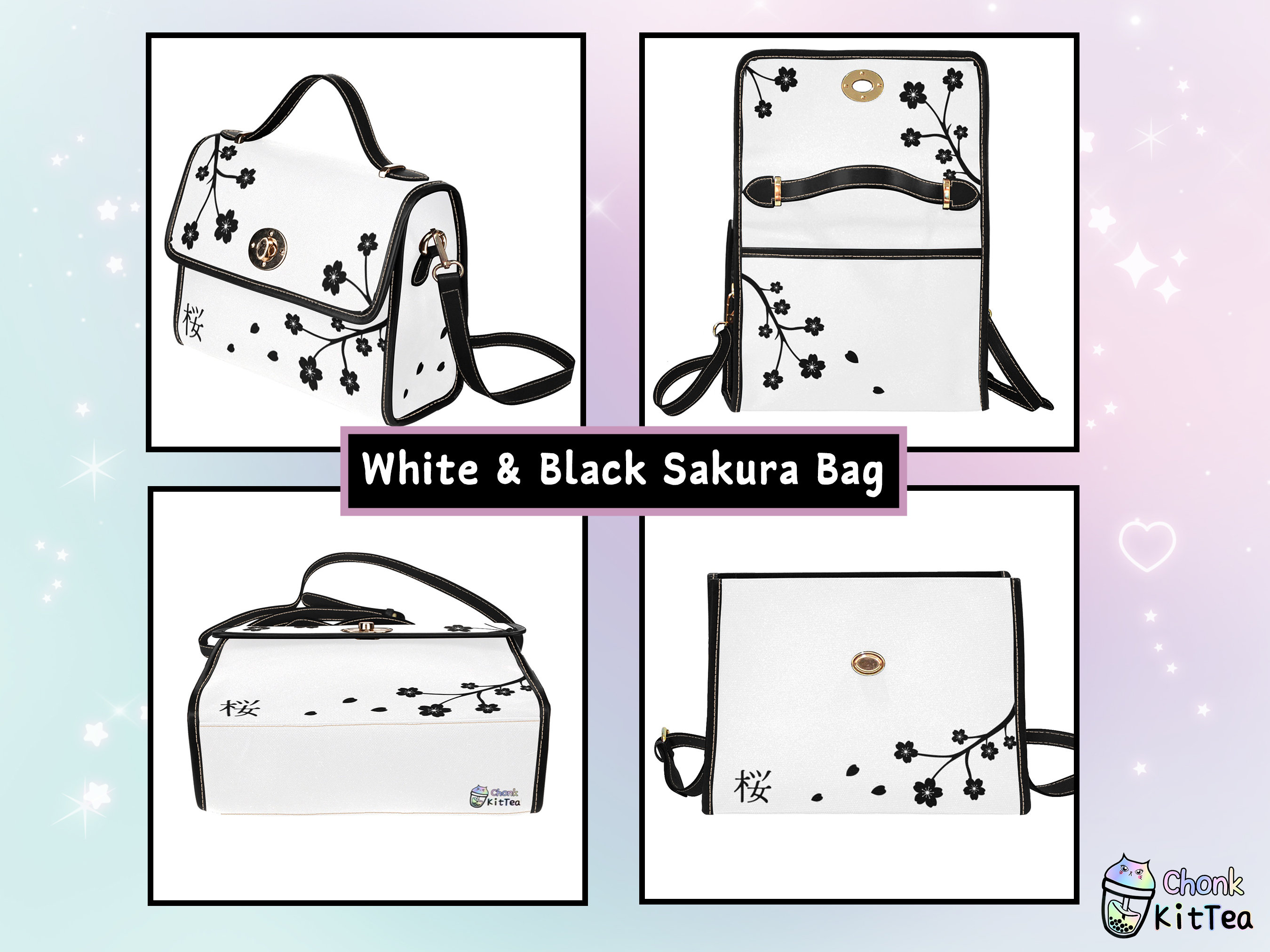 Black and White Sakura Bag Block Color Cherry Blossom Messenger Bag ...