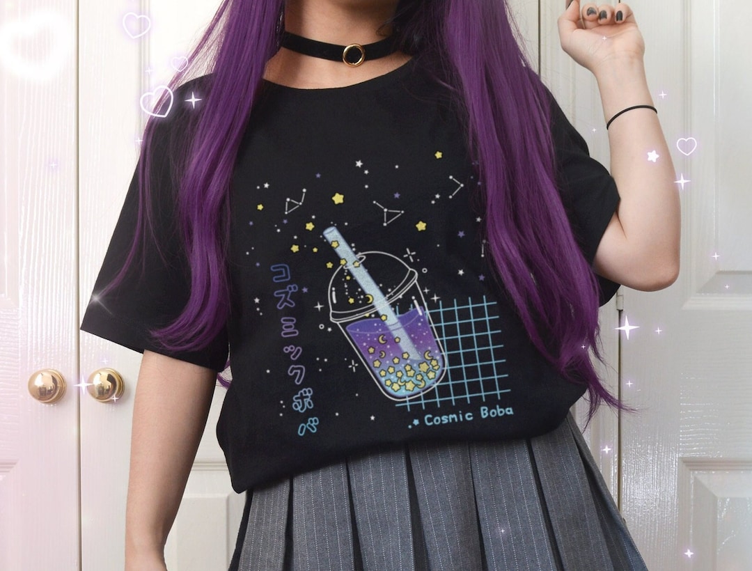 Aesthetic Cosmic Boba Tea Shirt Kawaii Celestial Space Bubble Tea T ...
