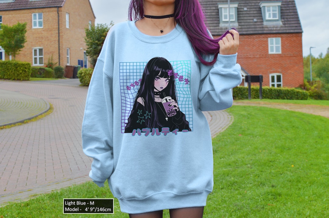 Harajuku Pastel Goth Anime Sweatshirt Bubble Tea Yami Kawaii Sweater ...