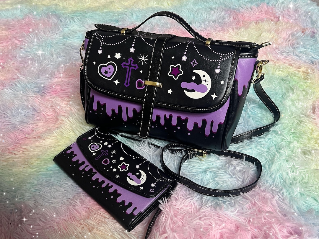 Drippy Pastel Goth Hand Bag and Wallet Set, Yami Kawaii Star Moon Cute ...