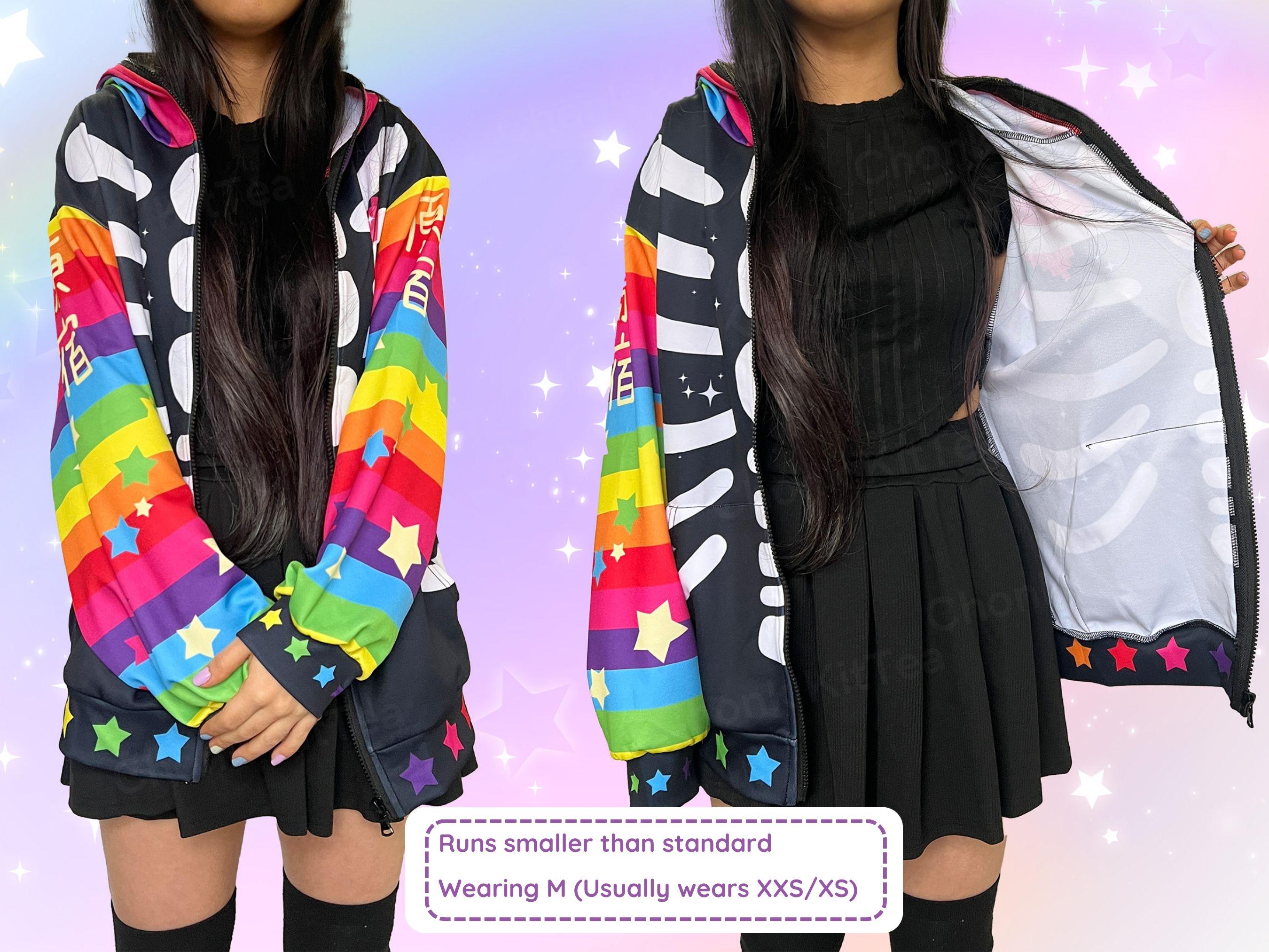 Harajuku Skeleton Cat Ears Hoodie, Lightweight Decora Kei Rib Cage ...