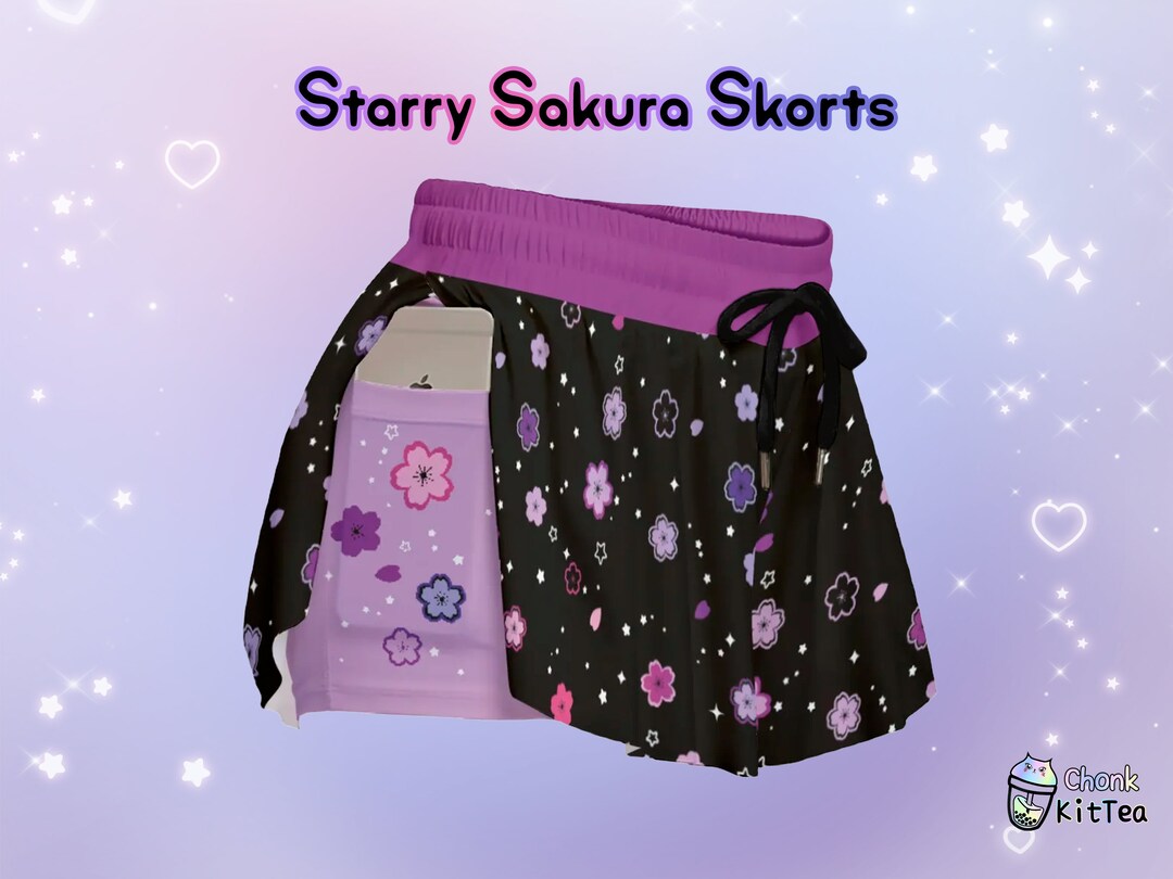 Starry Pastel Goth Sakura Skorts Celestial Yami Kawaii Stretchy Flowy ...