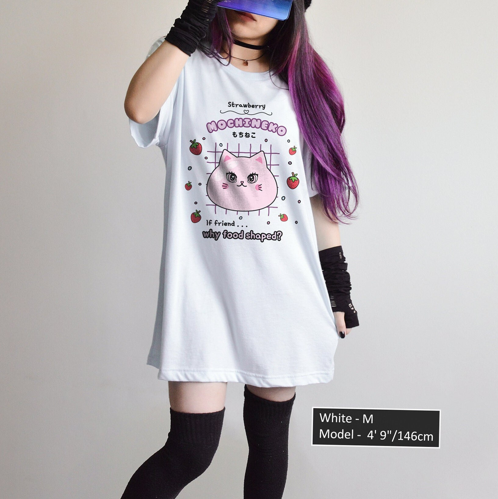 Strawberry Mochi Neko Cat Shirt Yume Kawaii Aesthetic Soft Cotton T ...
