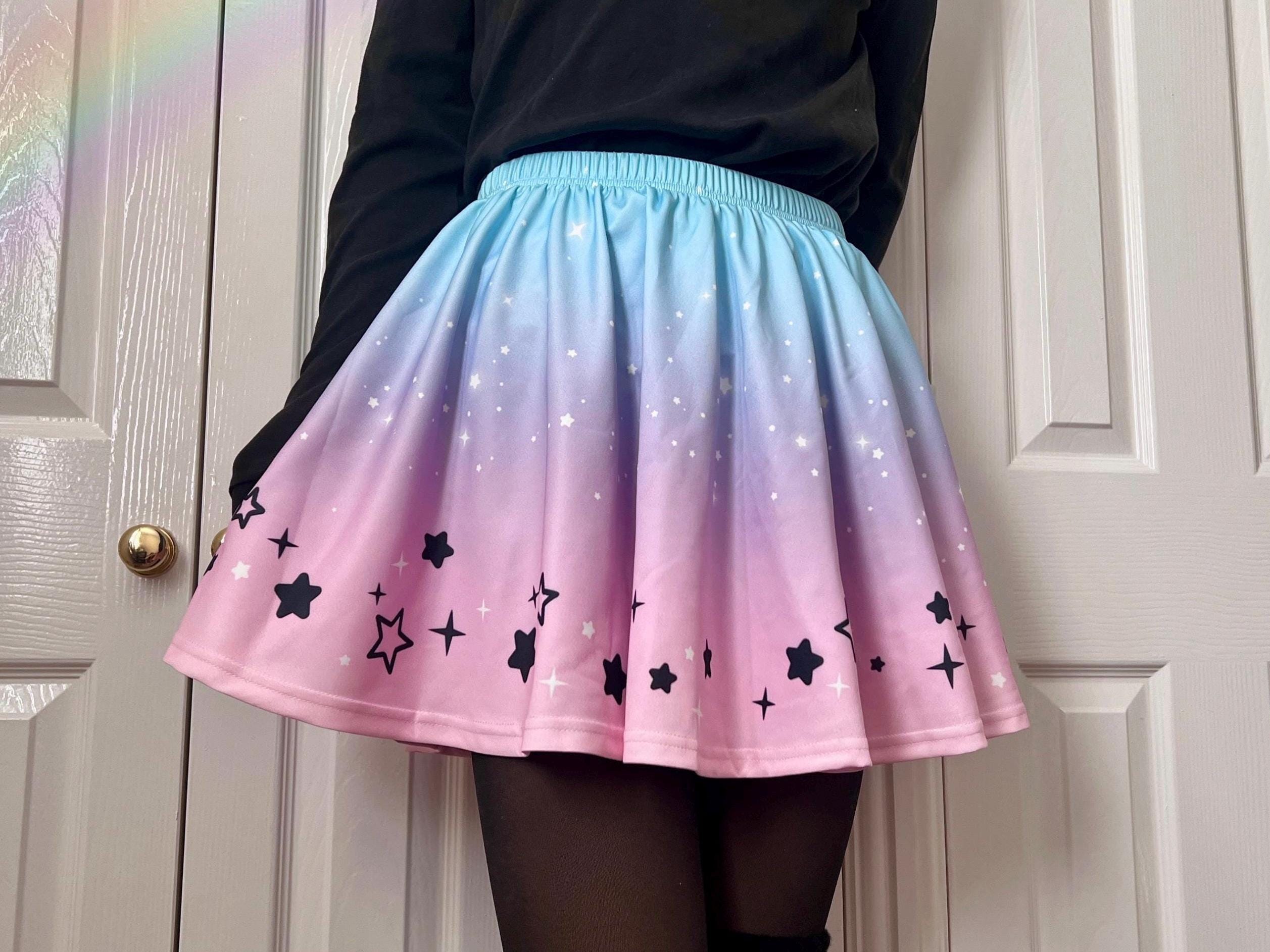 Starry Pastel Goth Skirt Celestial Fairy Kei Flare Skirt Cute Yami ...