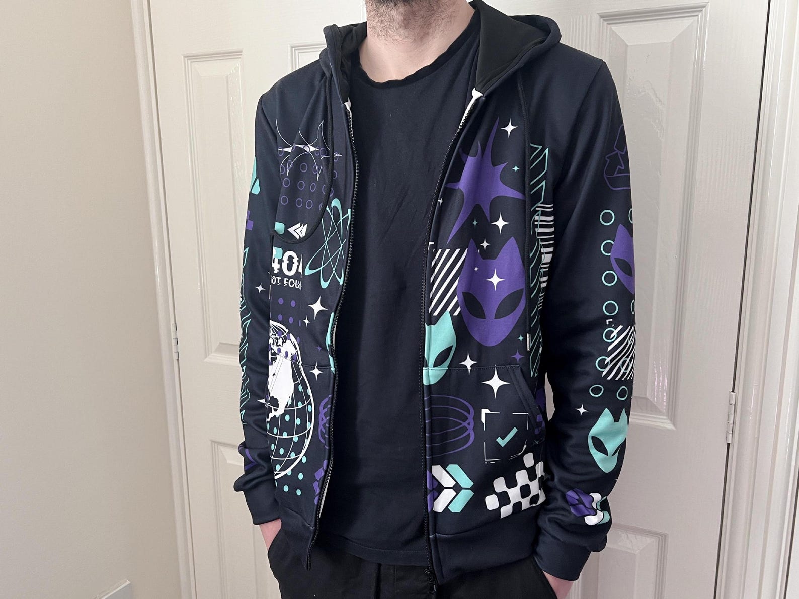 Sci-fi Alien Cat Hoodie W/ Zipper Retro Futuristic Cyberpunk Kitty ...