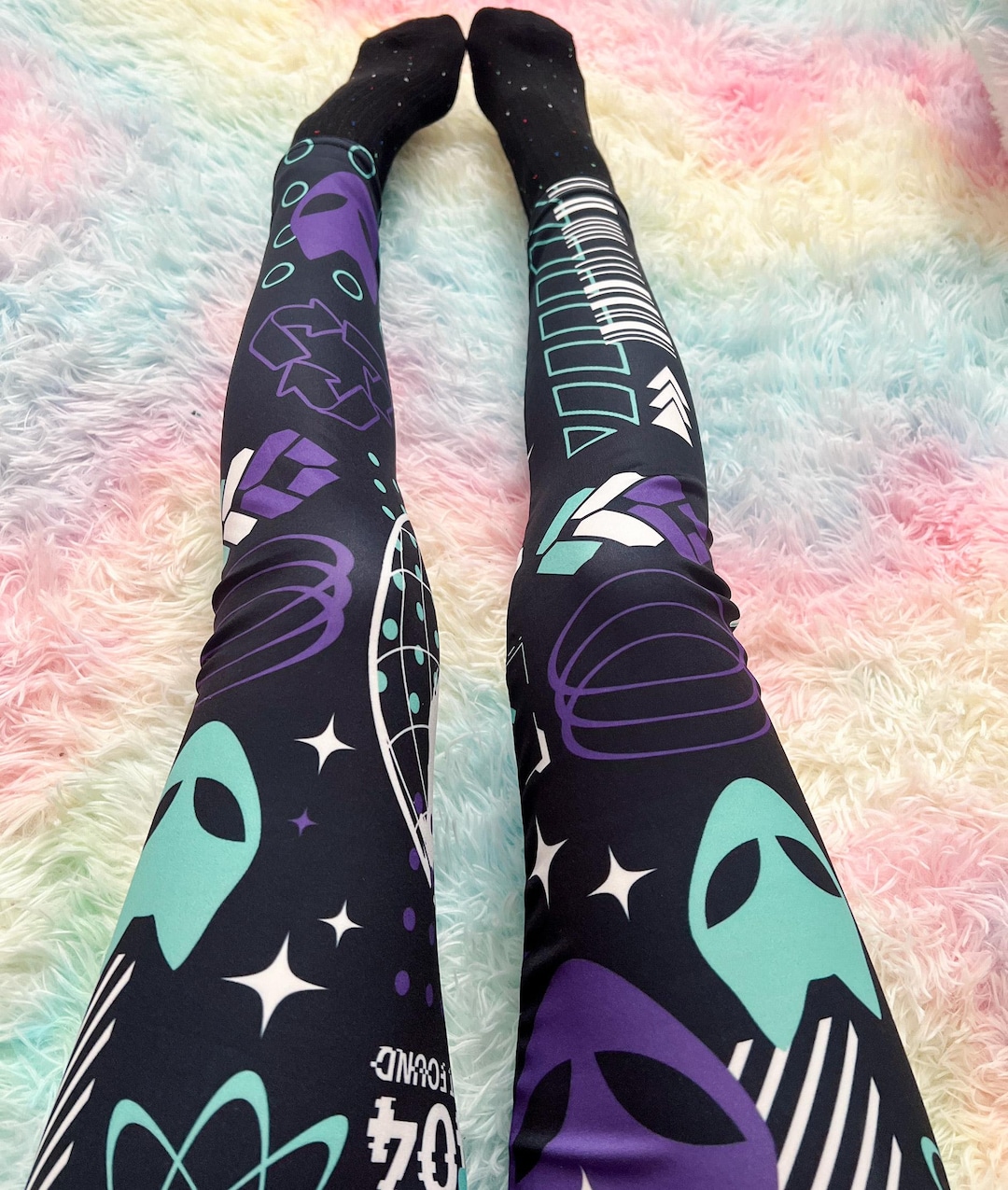 Sci Fi Alien Cat Leggings, Cyberpunk Kitty Workout / Casual Black ...