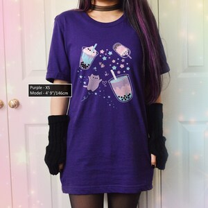 Kawaii Pastel Goth Boba Cat Shirt Cute Bubble Tea Lightweight T-shirt ...