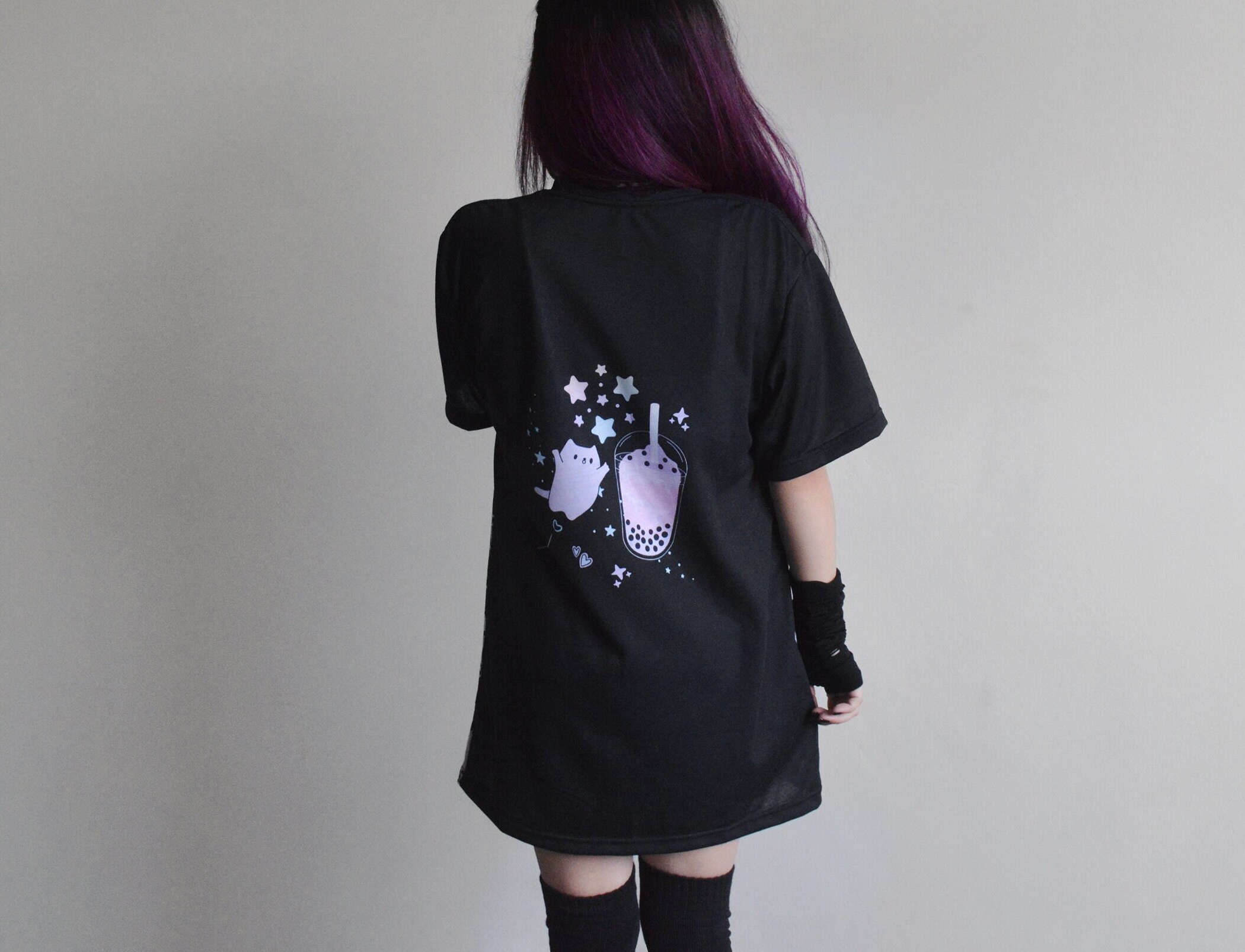 Pastel Goth Boba and Cats Shirt Front Back Design Soft Grunge Bubble ...