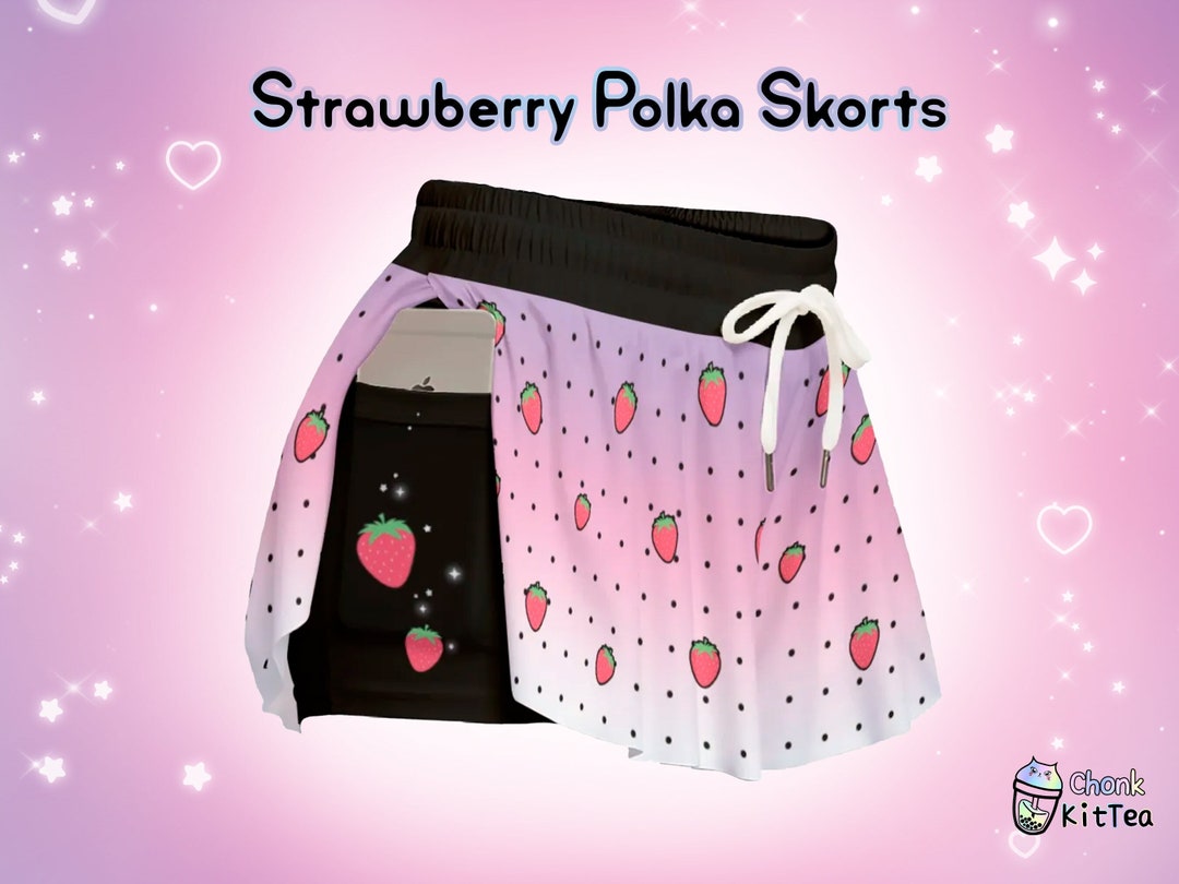 Cute Strawberry Skorts Yami Kawaii Polka Dots Flowy Stretchy Shorts ...