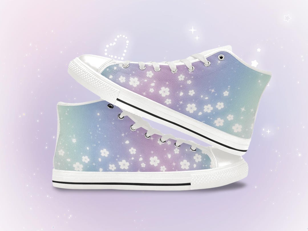 Pastel Rainbow Sakura Flower Shoes Cherry Blossom Fairy Kei High Top ...