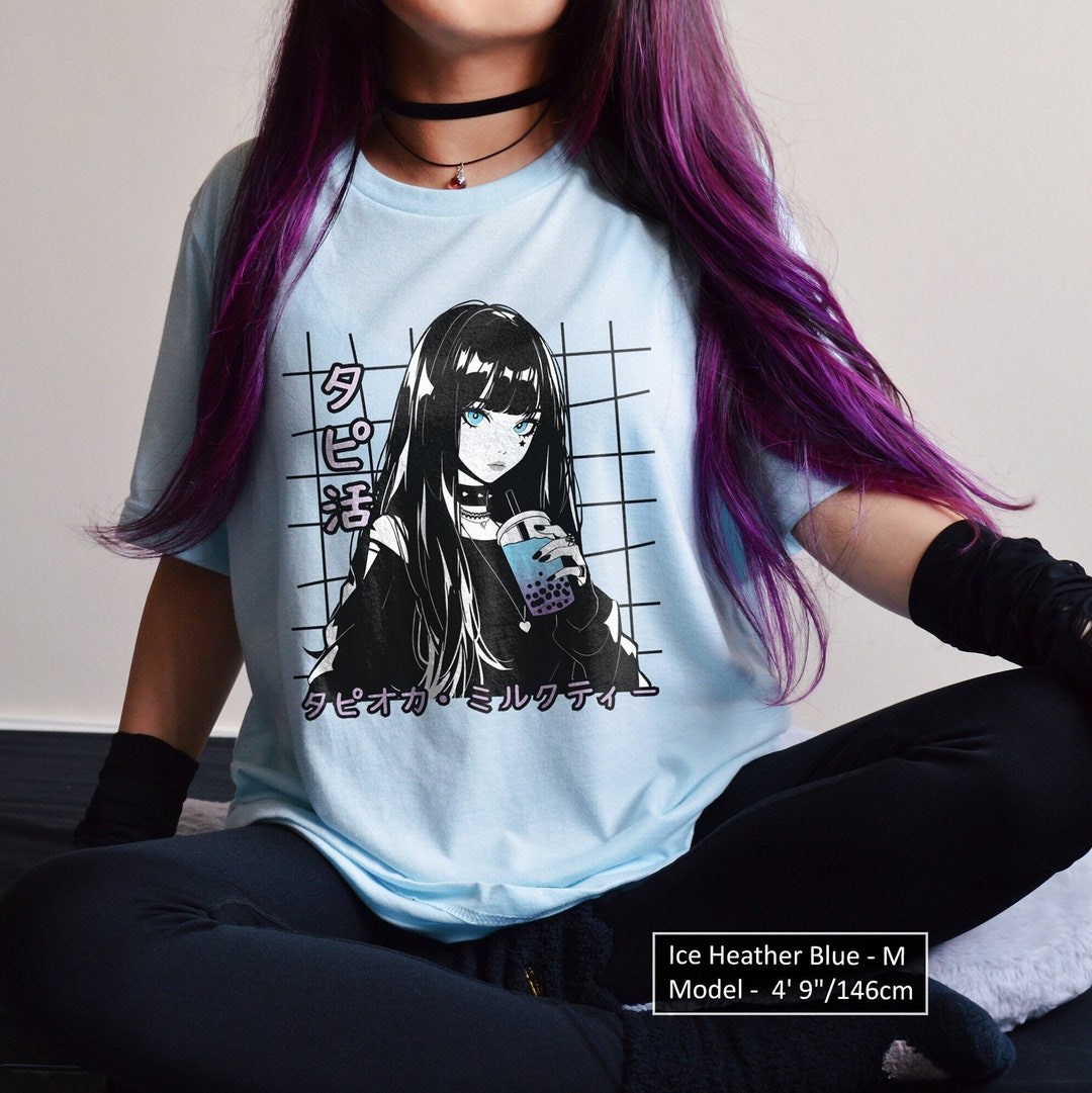 Pastel Goth Anime Boba Tea Shirt Yami Kawaii Streetwear Bubble Tea ...