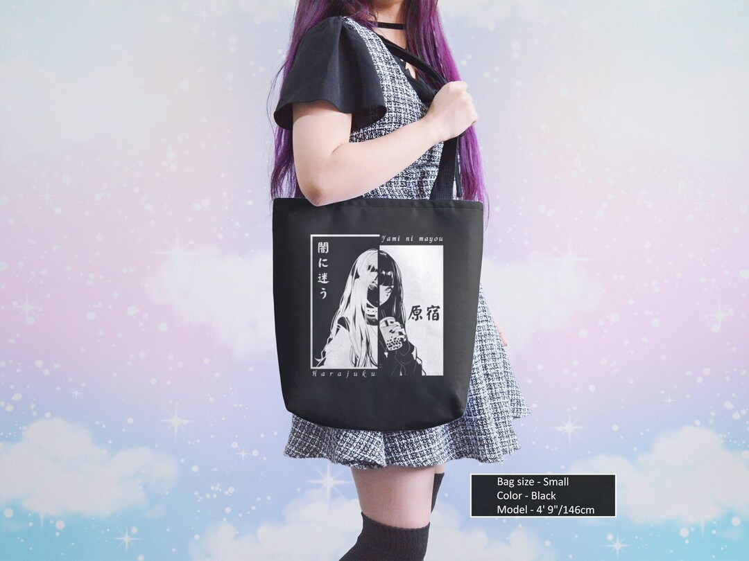 Goth Anime Girl Boba Tote Bag Grunge Black and White Aesthetic Bubble ...